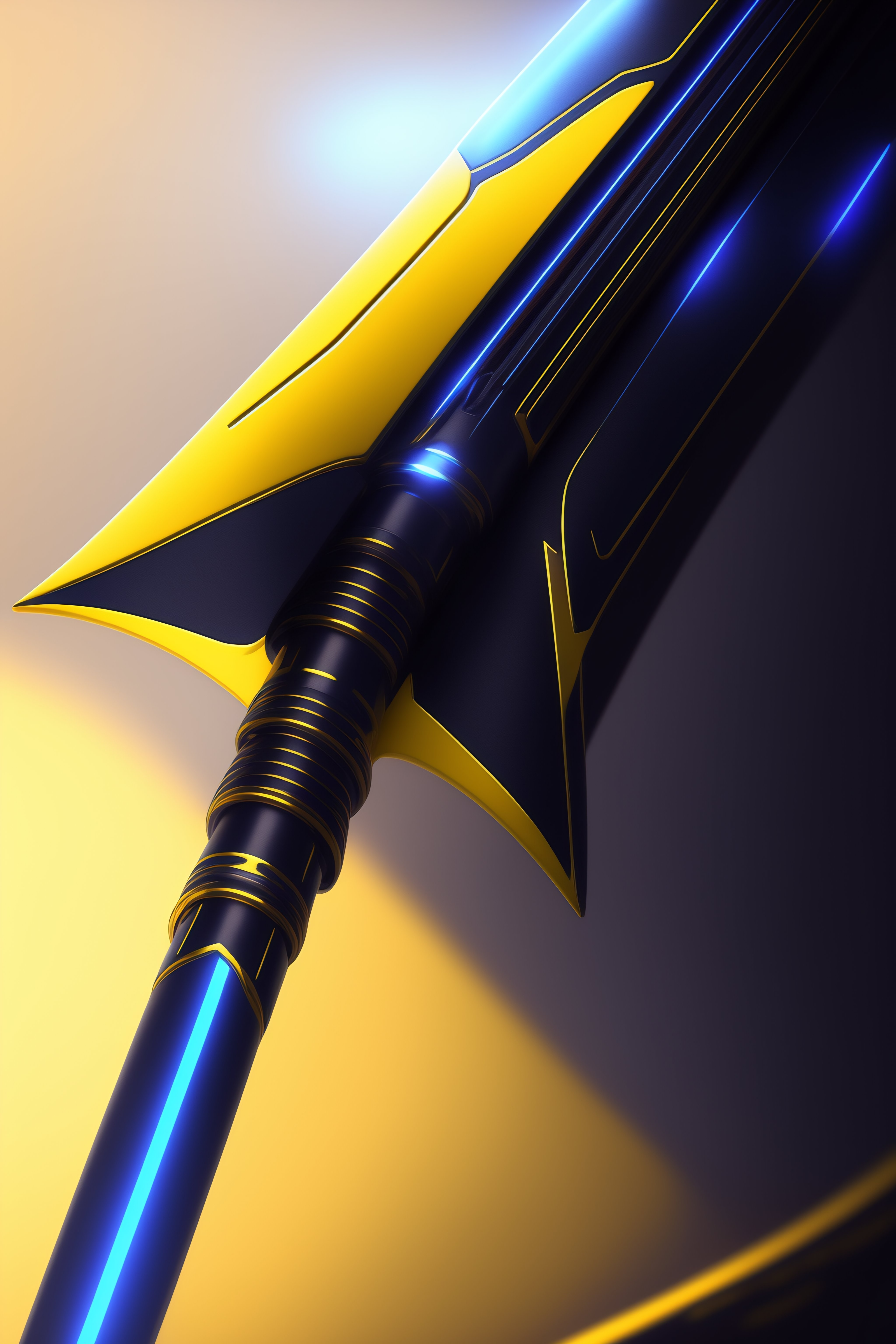 Lexica - Futuristic, blade runner themed yellow and blue sword, concept art