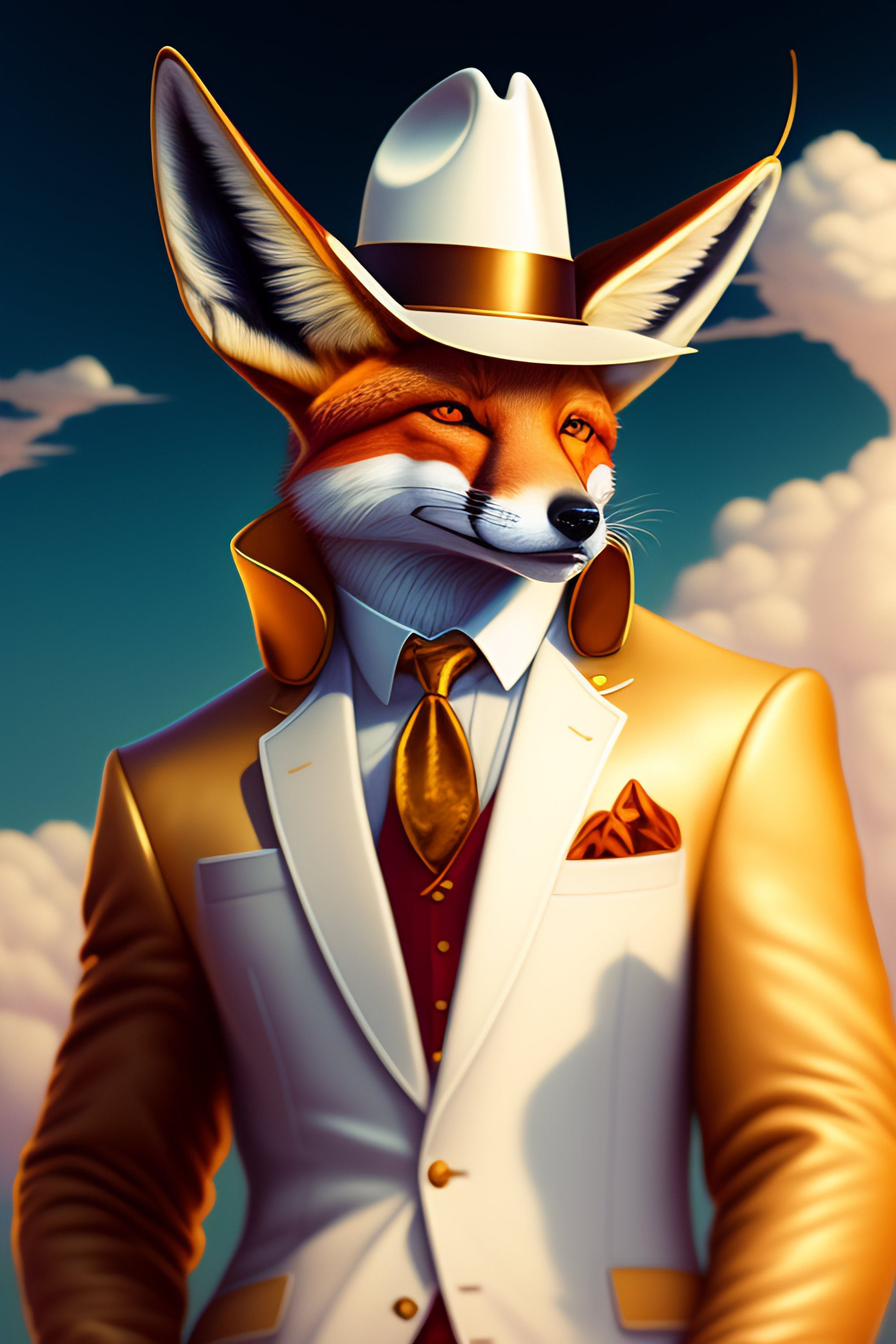 Lexica - Anthropomorphic art of a fox wearing a white suit, white ...