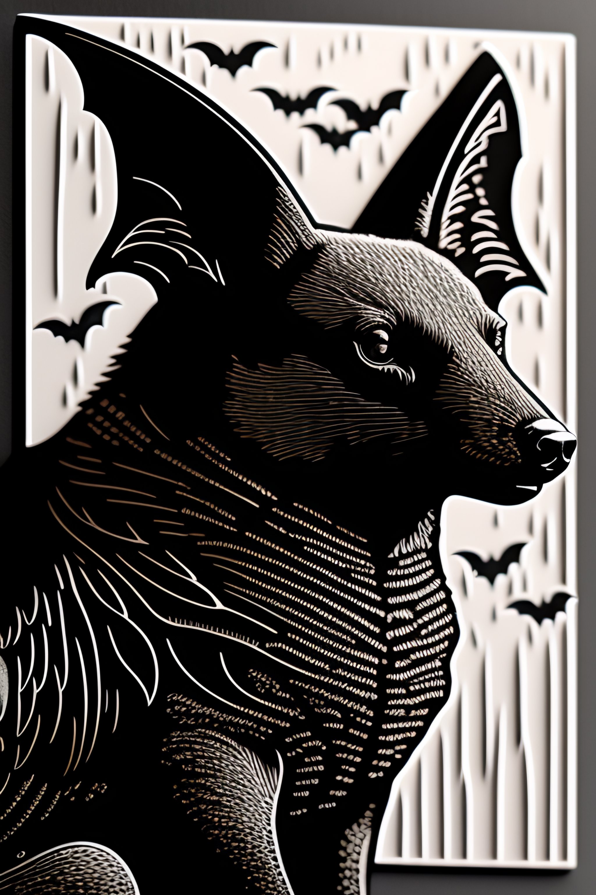 Lexica - An award winning linocut of a bat