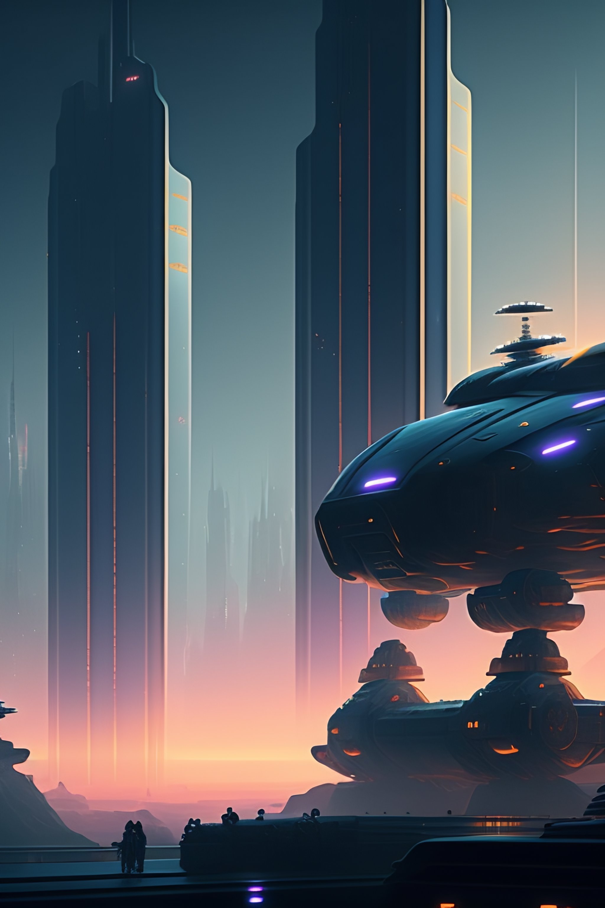 Lexica - Future battletech robotbee , night city in the background ...