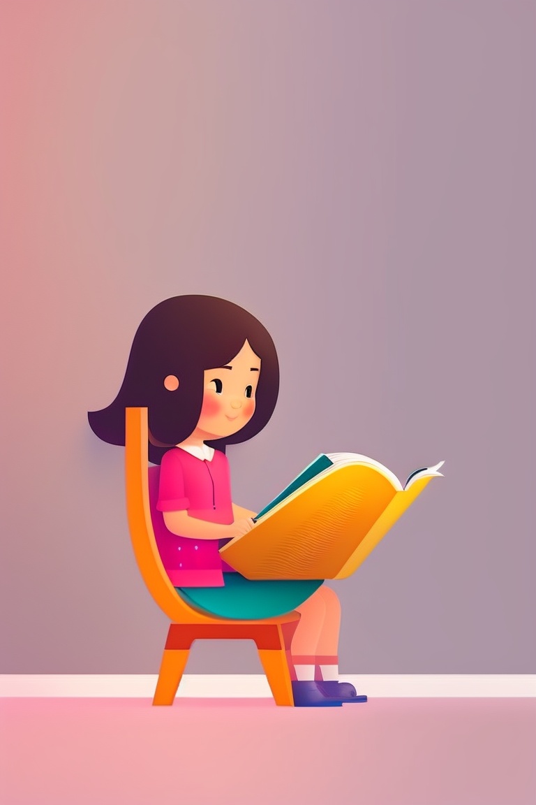 Lexica - Little girl reading book.sitting in a chair,side view kids ...