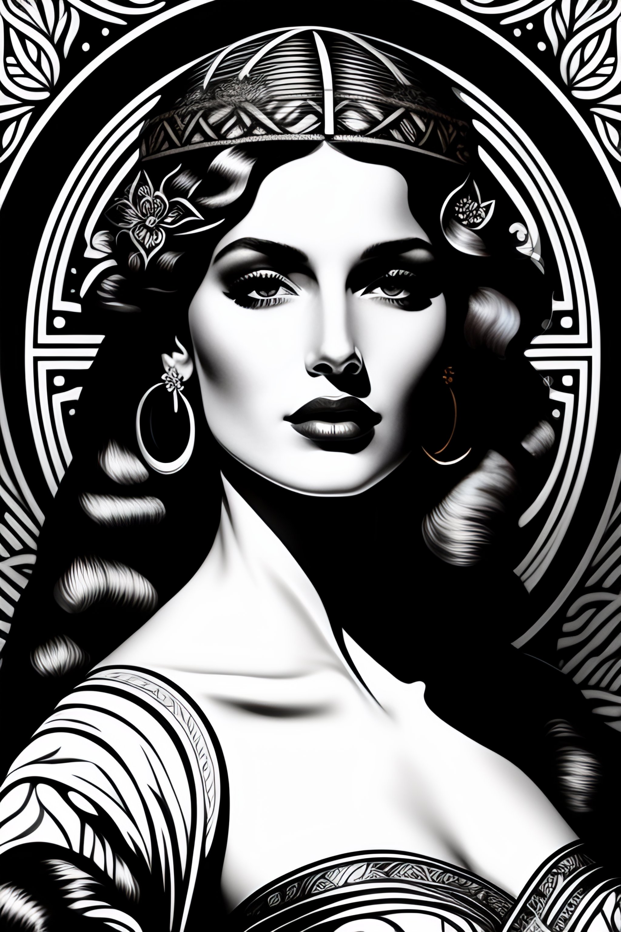 Lexica - Beautiful woman, black and white, line drawing, clean clear ...