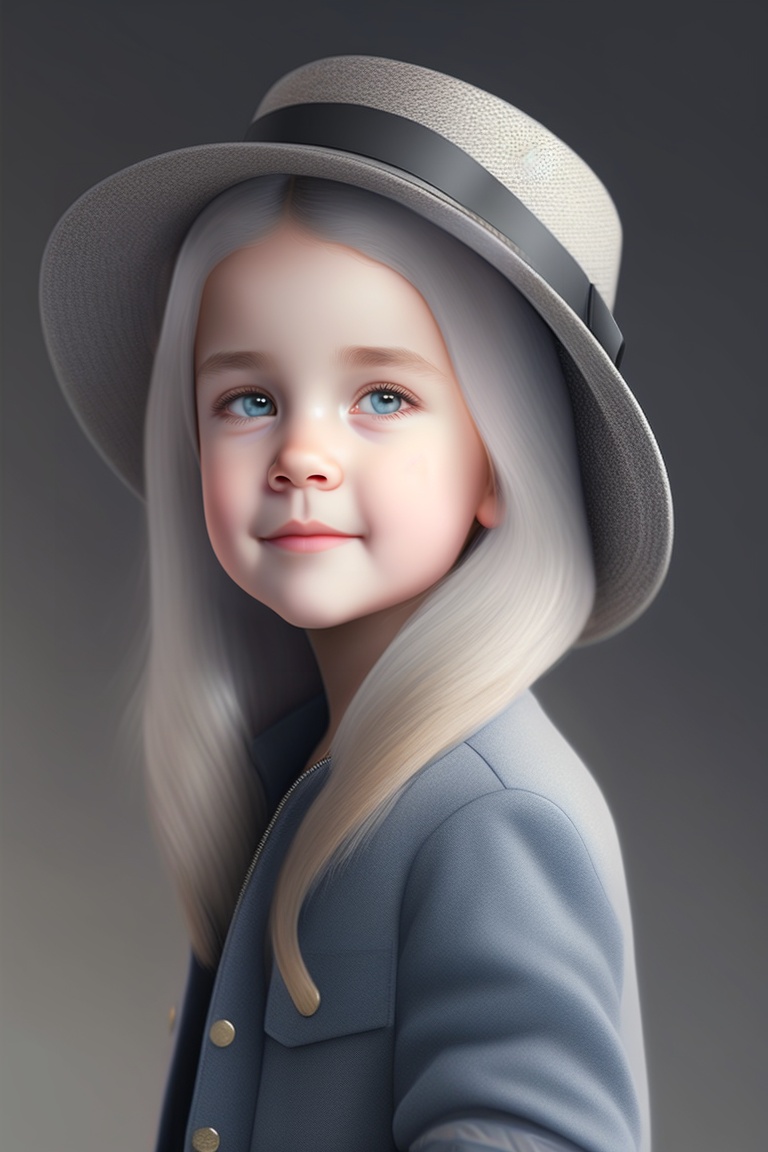 Lexica - Cute little girl, grey hair, white hat