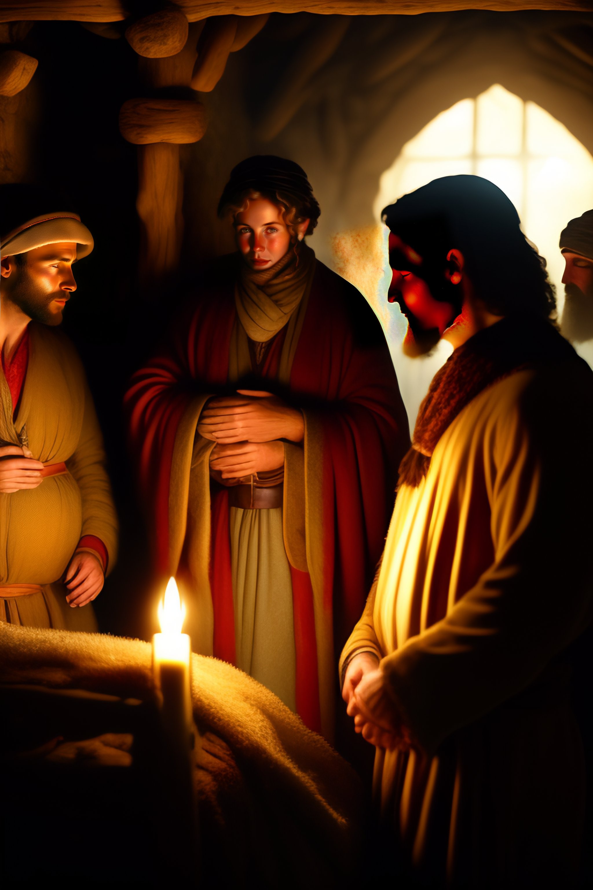 Lexica - In the scene, Mary is depicted lying on a bed of straw ...