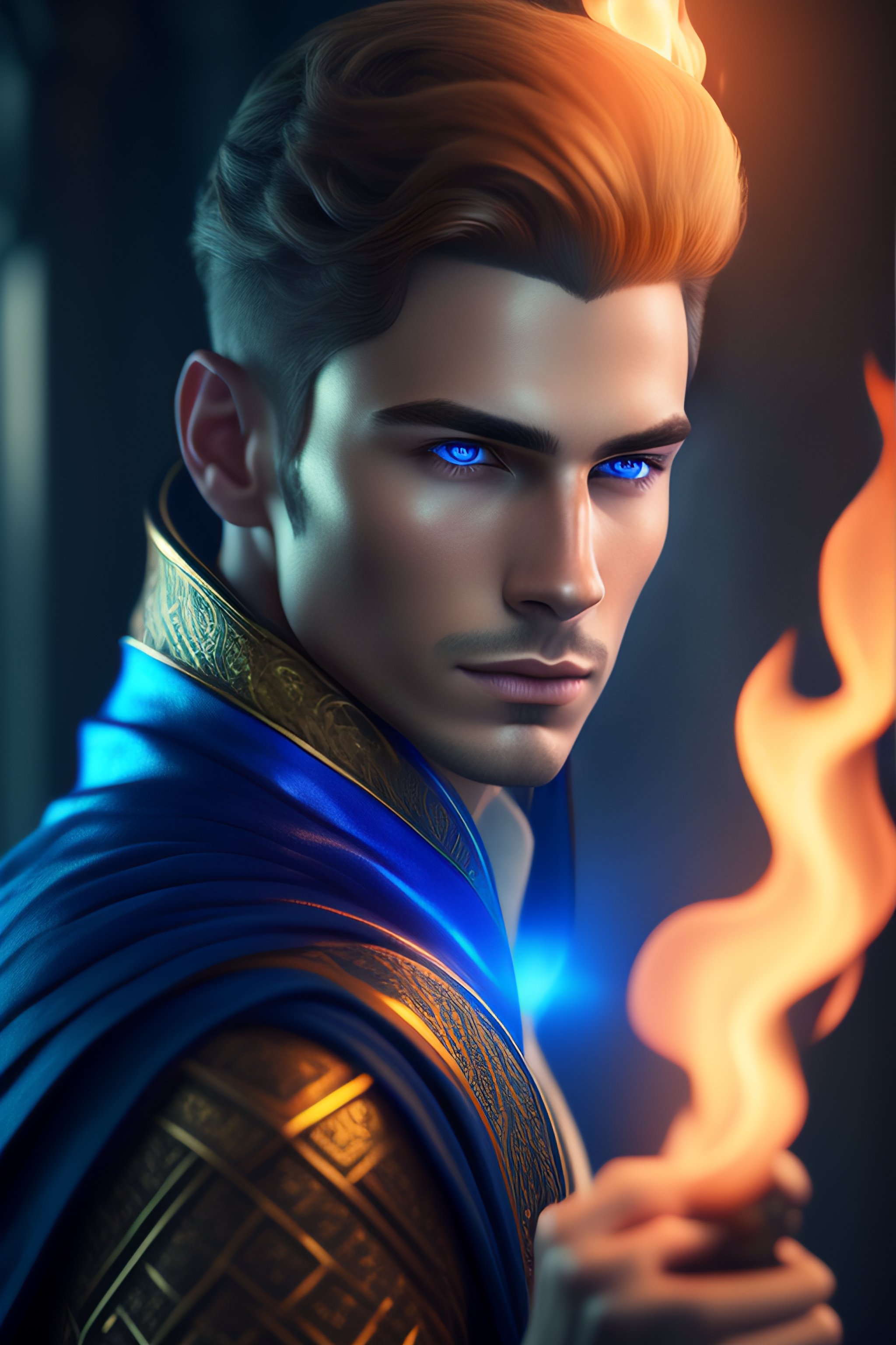 Lexica - Beautiful portrait of a young male wizard wearing a fancy blue ...