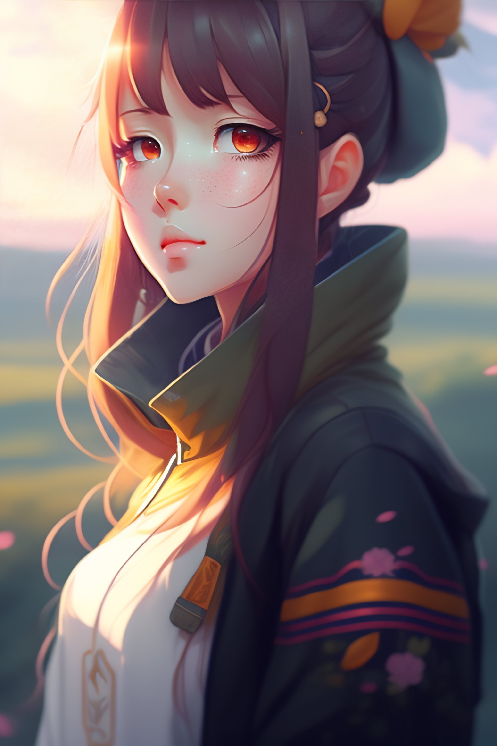 Lexica - Portrait of cute girl, cloudy sky background lush landscape ...