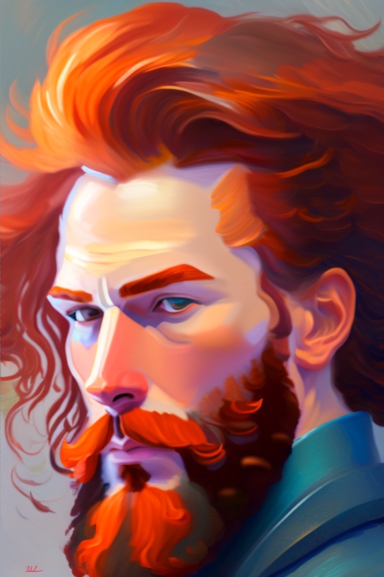 Lexica - The face is framed by a mane of fiery red hair, mirroring his ...