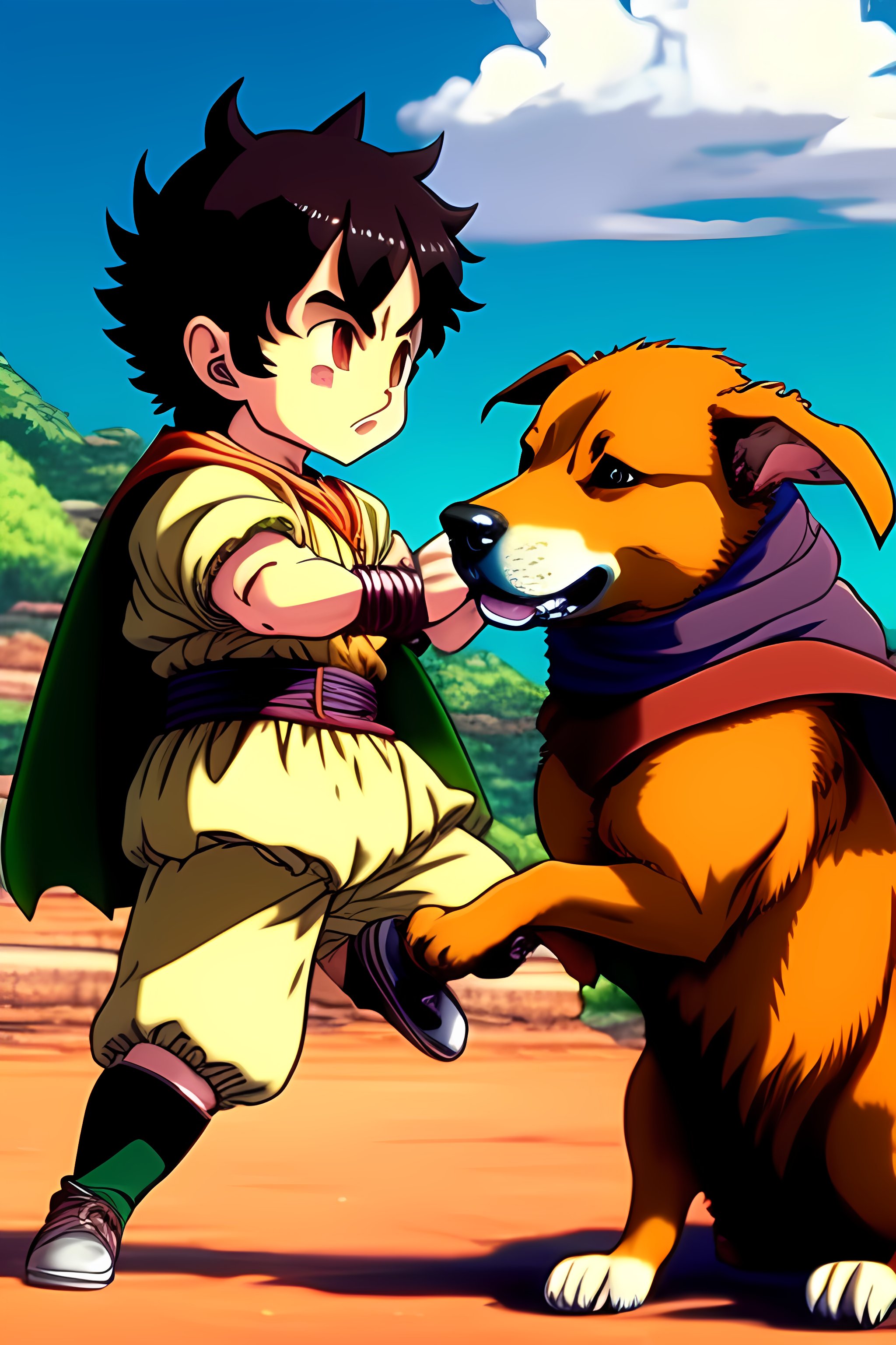 Lexica - Frodo from Lord of the Rings fighting a dog in the anime style ...