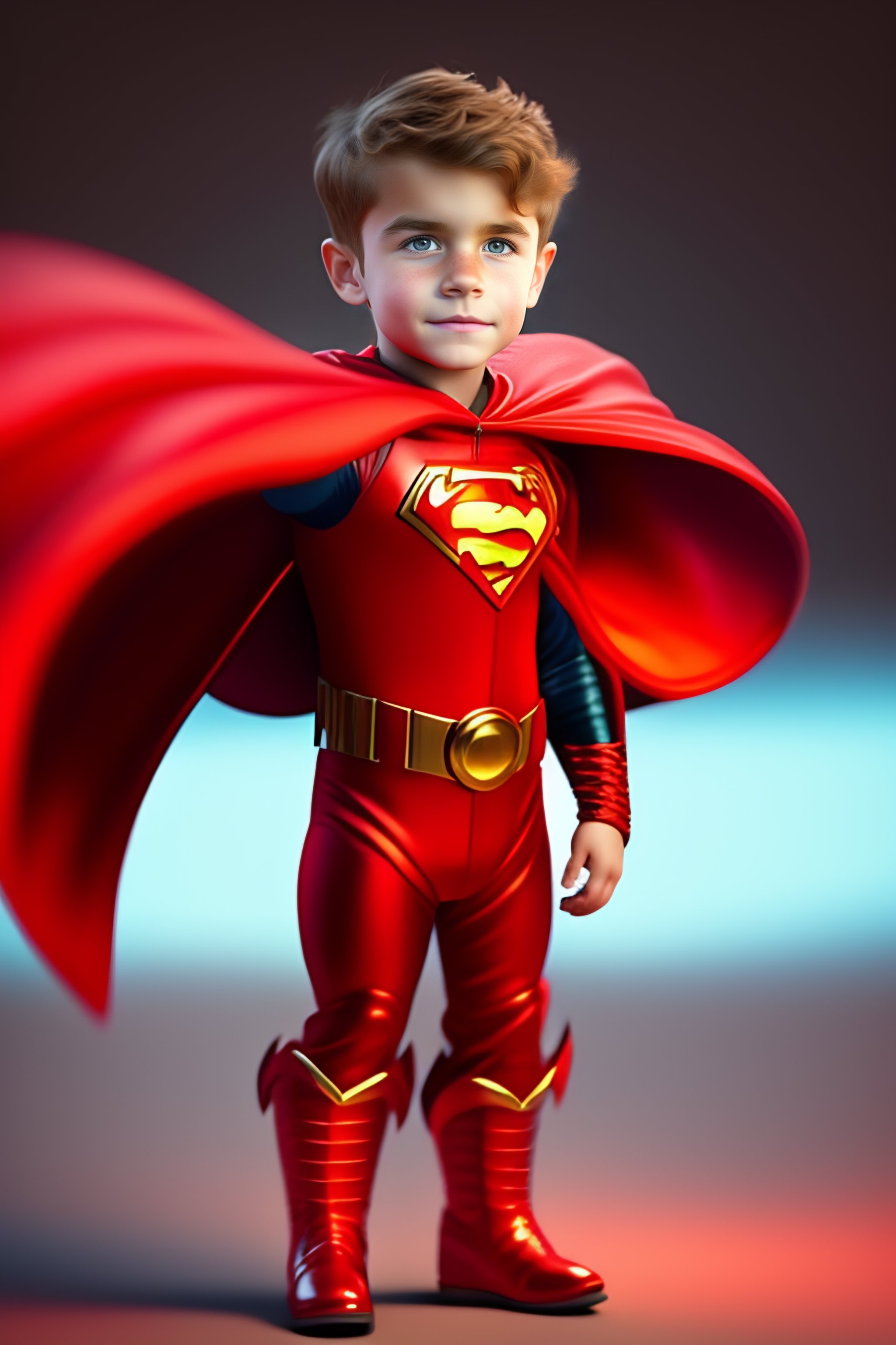 Lexica - A young caucasian boy dressed as a superhero in a red costume ...