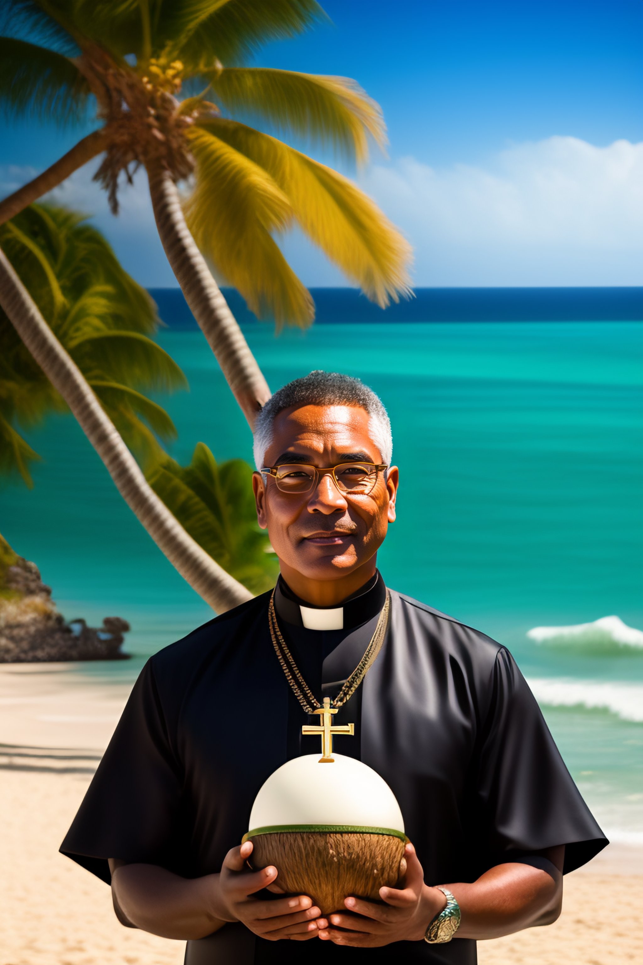 Lexica - Portrait of a catholic priest with a coconut in front of a ...