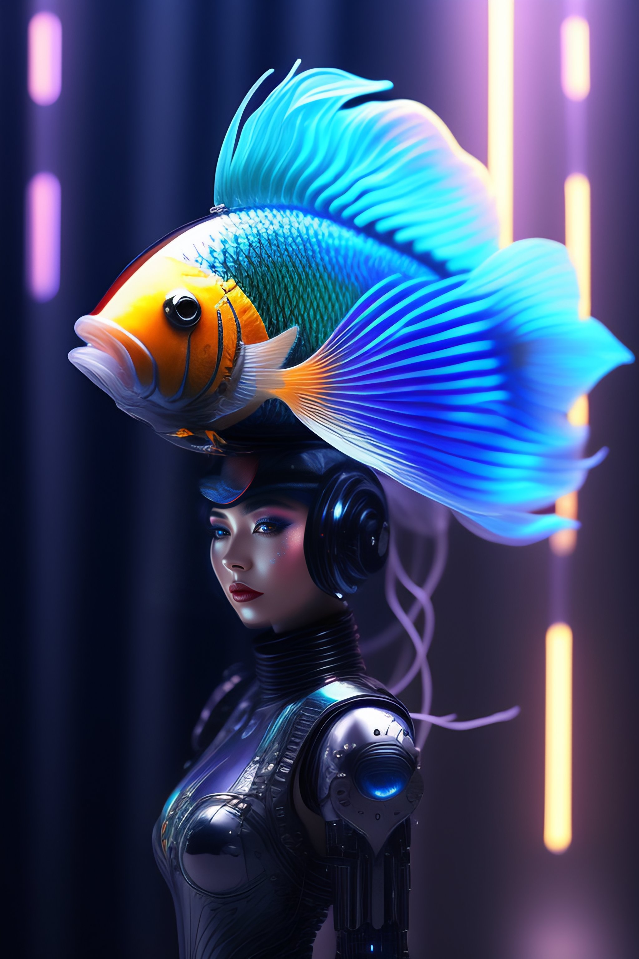 Lexica - Robotic cyber punk made with steel and plastic Betta fish ...
