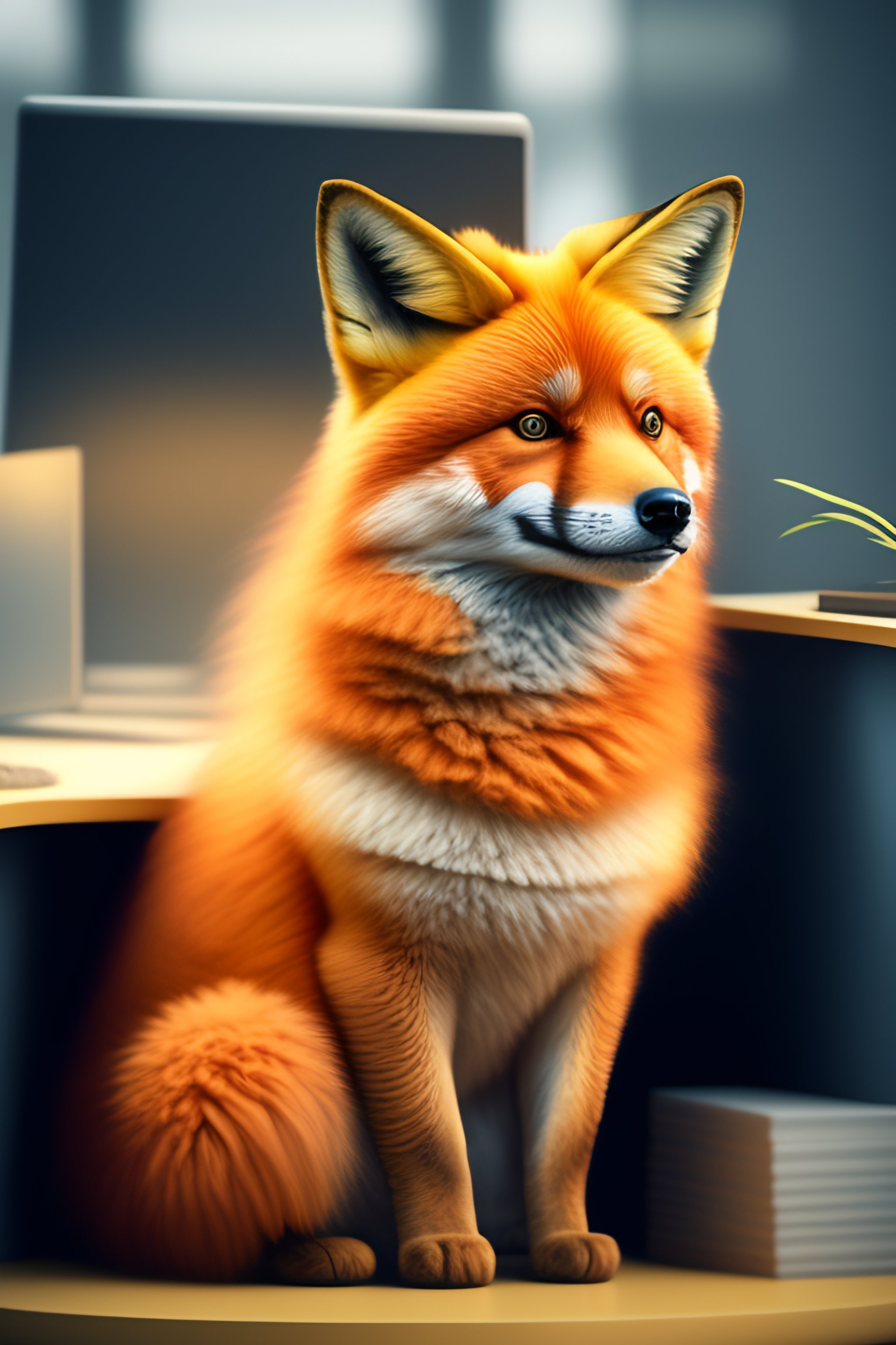Lexica - Grumpy orange fox at work in an office on a monday, photorealistic