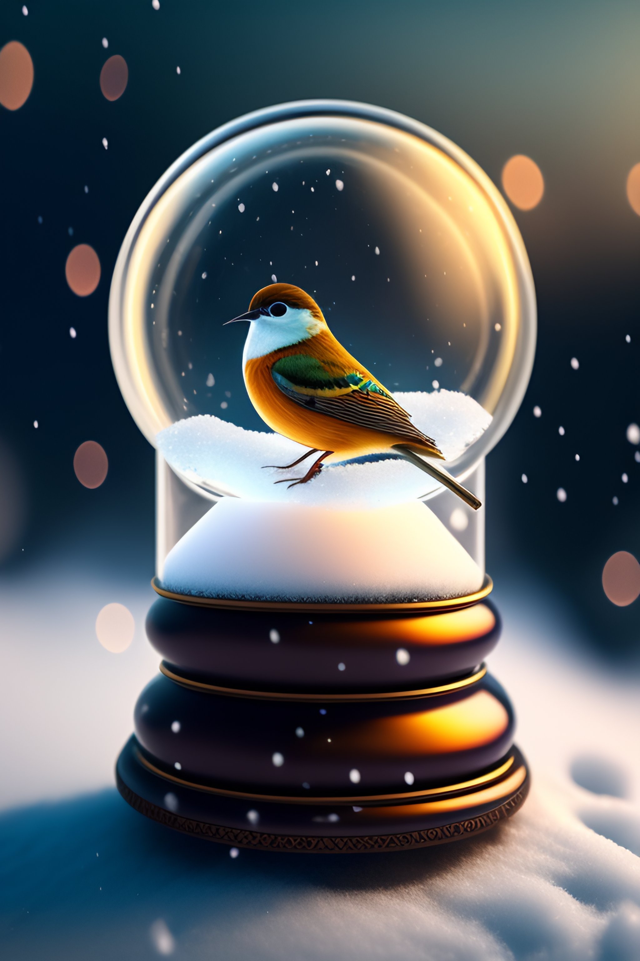 Lexica - Prompt: '[bird with a worm], in snow-globe, natural materials ...