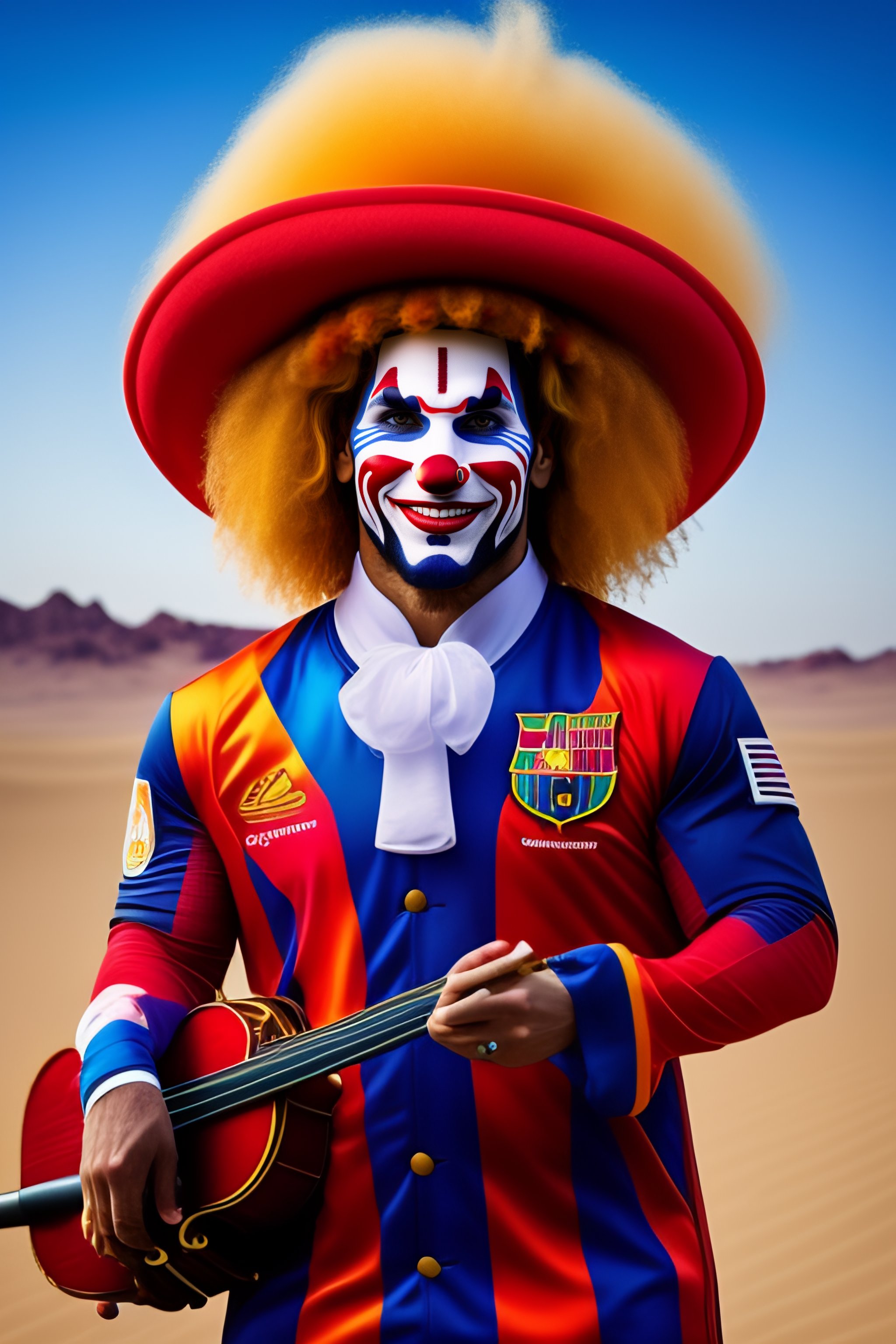 Lexica - Leonel messi disguised as a clown, with a violin on the planet ...