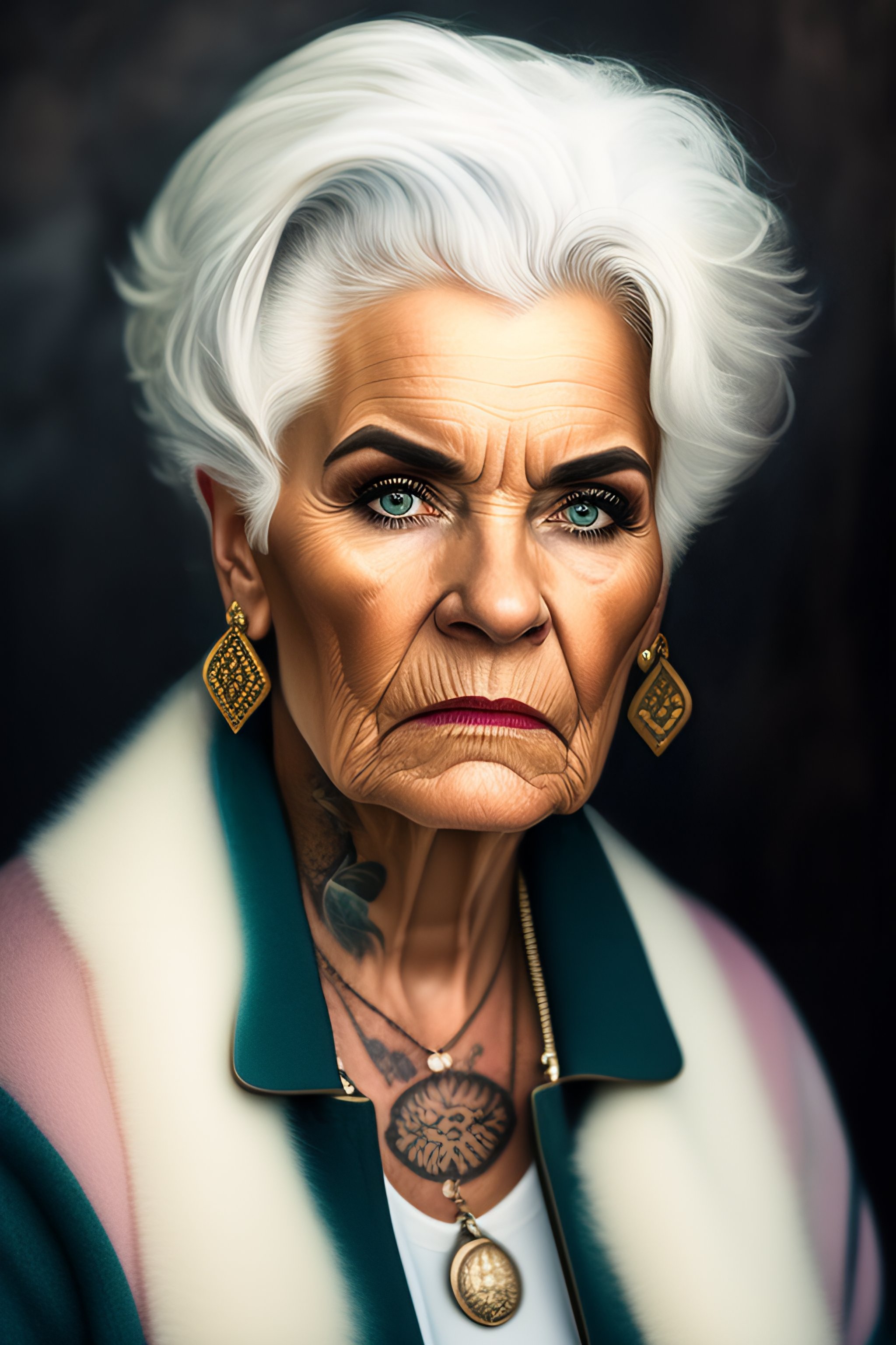 Lexica - Portrait of a grumpy mean scowl old woman with white hair and ...