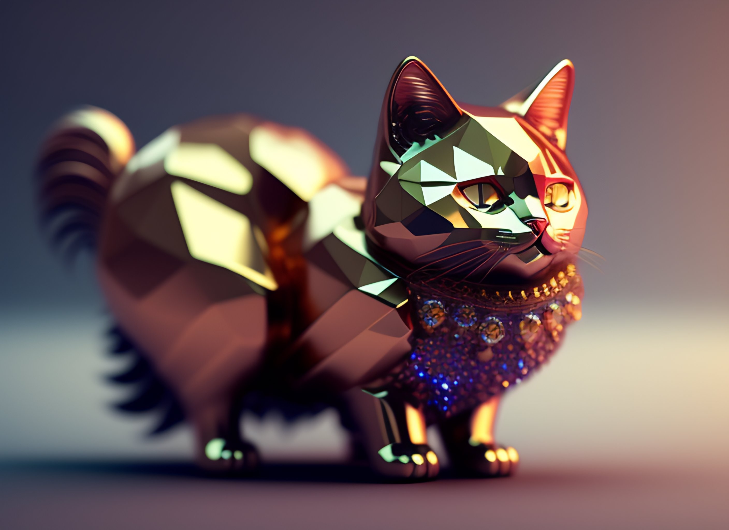 Lexica - A cute cat in the shape of Eagle made of crystal with low poly ...