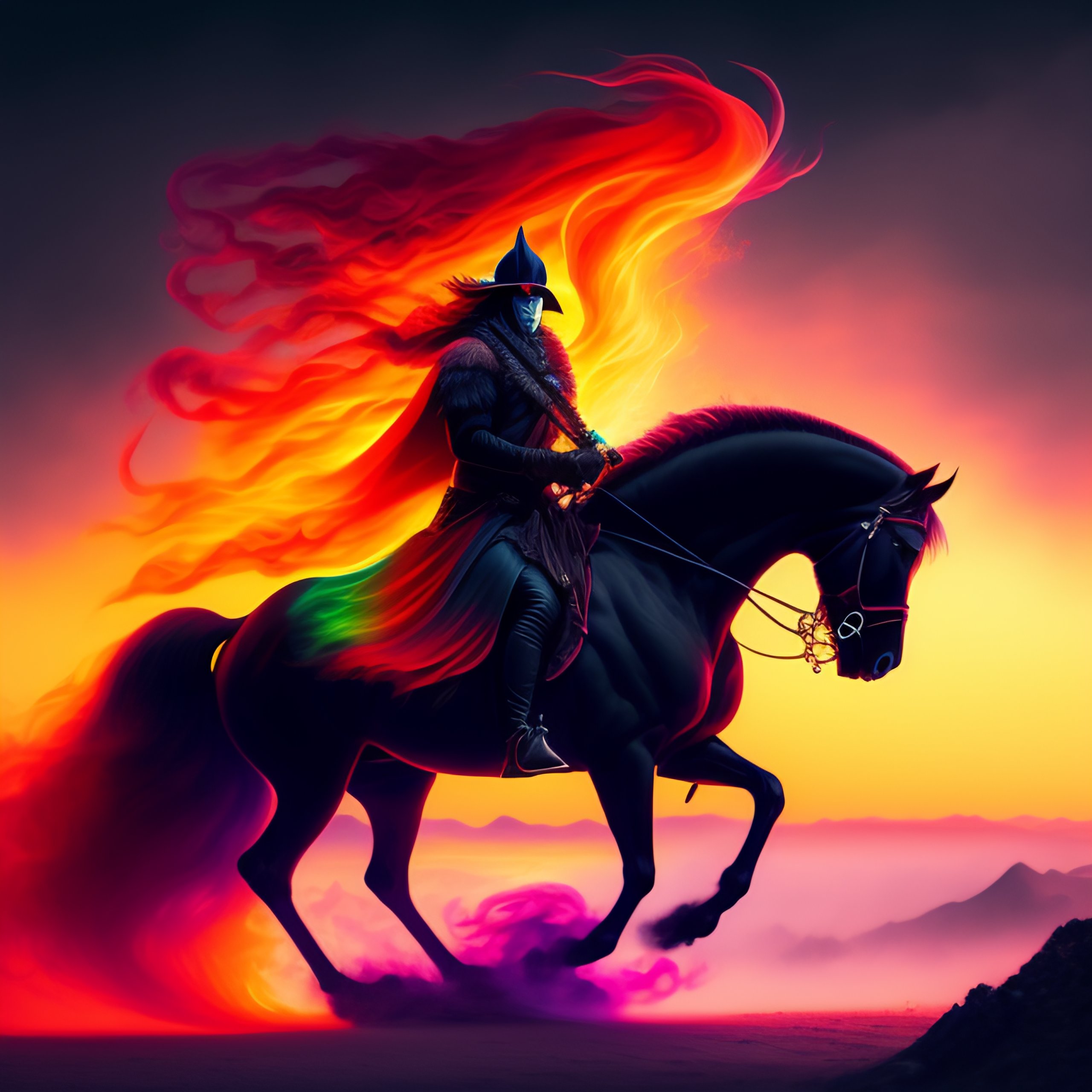 Lexica - Dnd art for a a rainbow demon, a gigantic black demon, riding ...