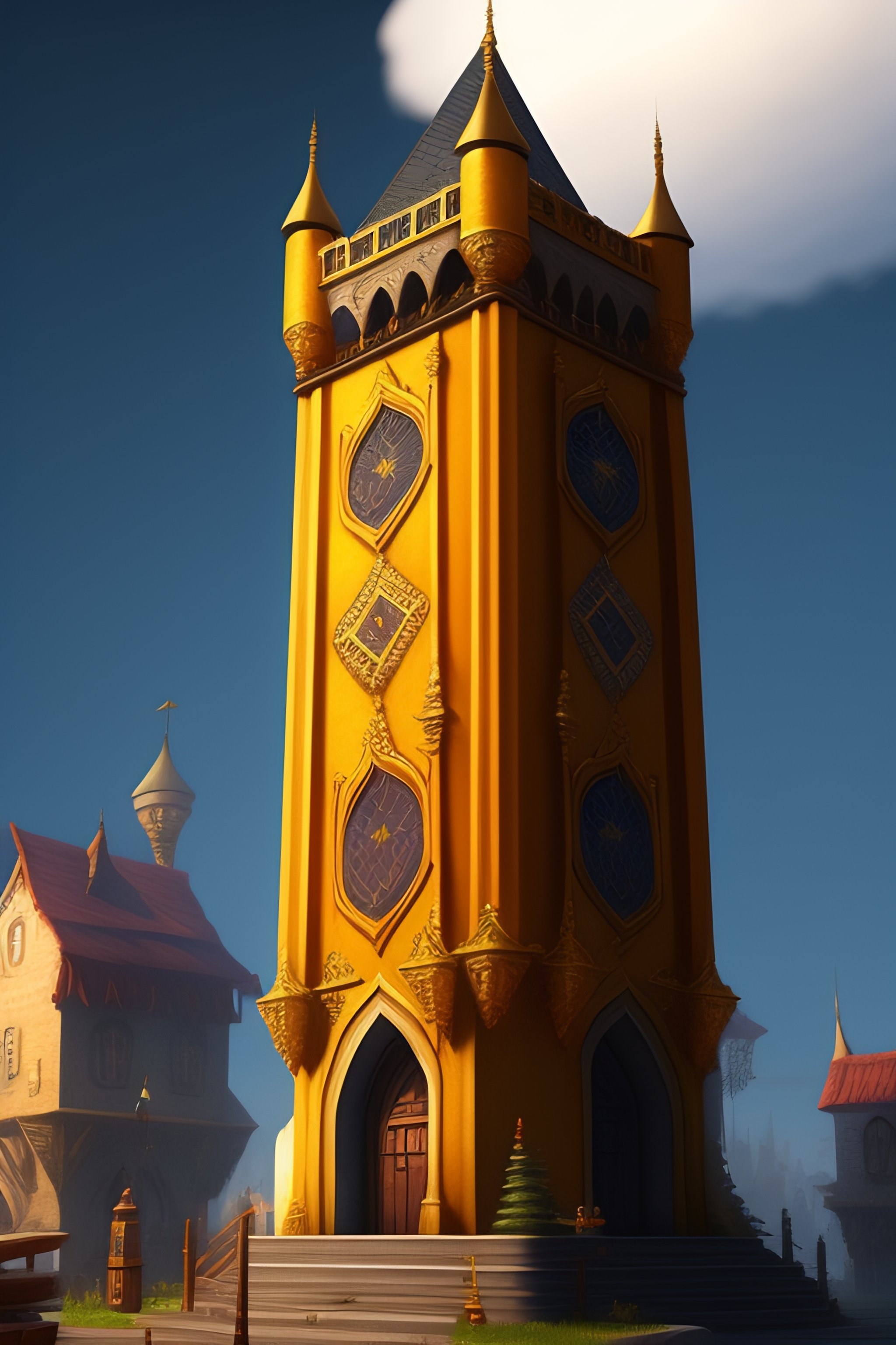 Lexica - A small medieval yellow tower with two floors between city ...