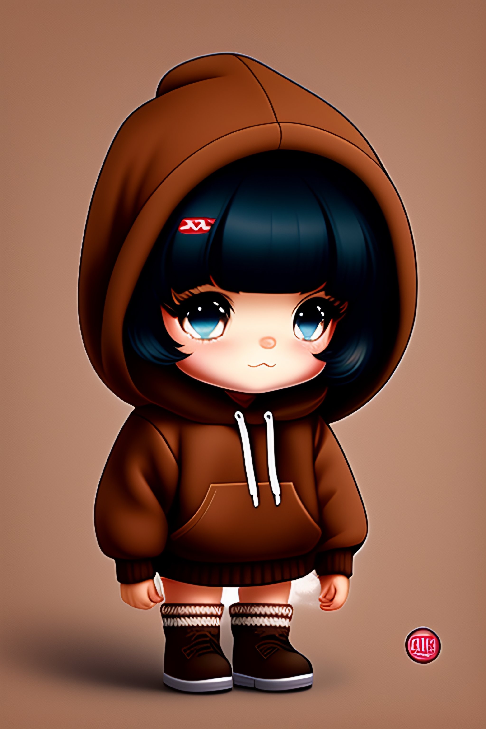 Lexica - Chibi girl with long hair wearing oversized hoodie and thigh ...