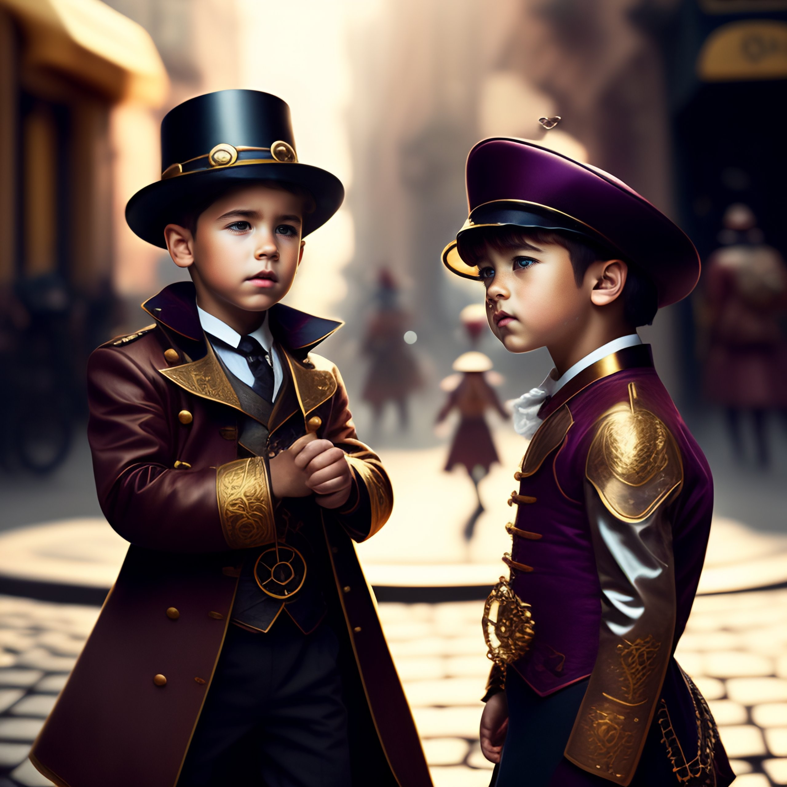 Lexica - Cute steampunk kids fighting in a steampunk street, happy ...