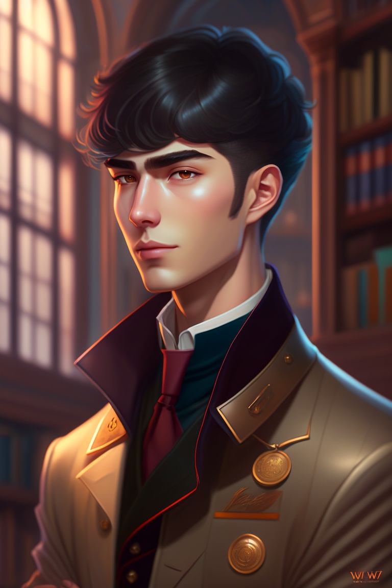 Lexica - Handsome anime man with short black hair, wearing coat and no ...