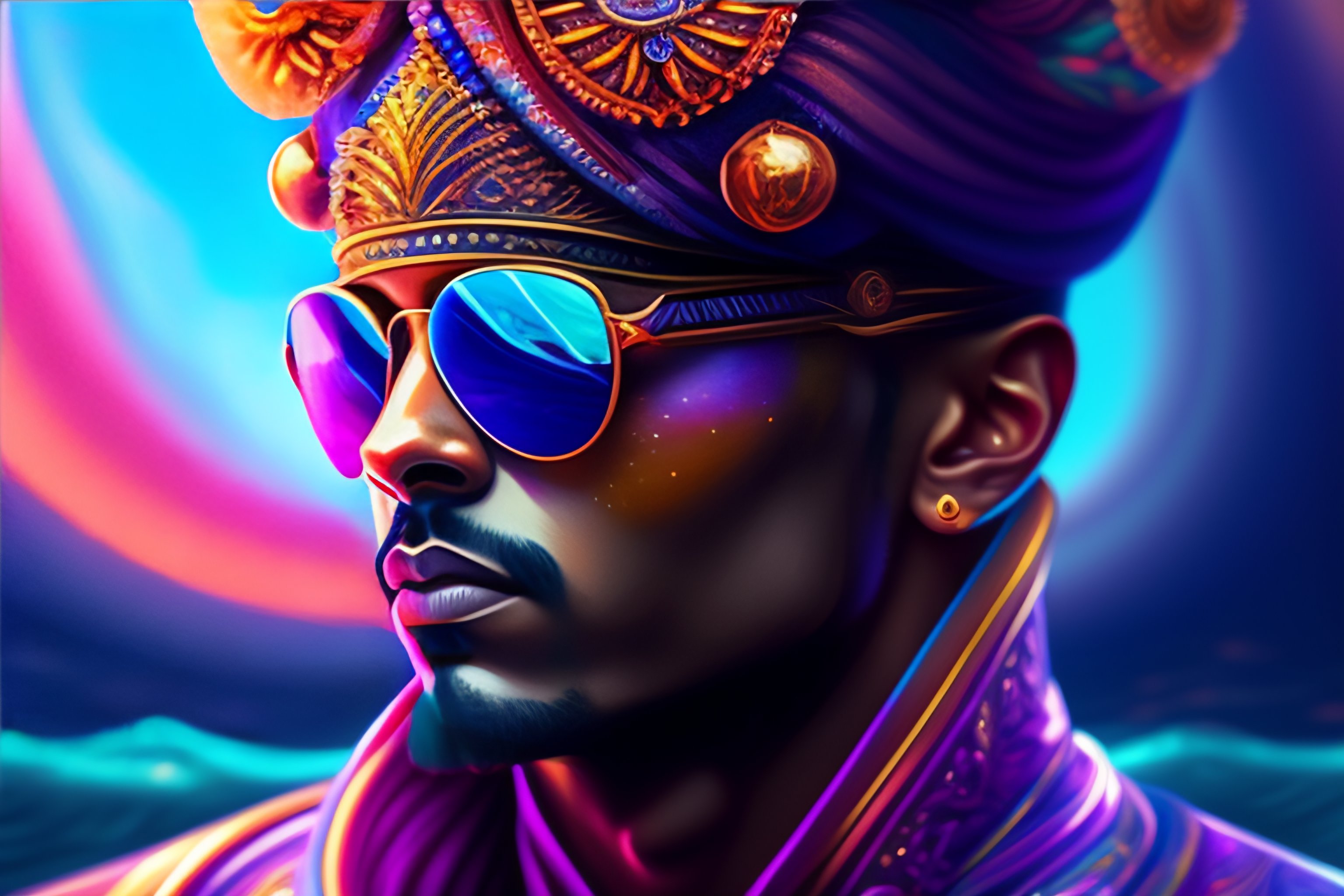 Lexica - An extremely psychedelic portrait of a Neptuno with sunglasses ...