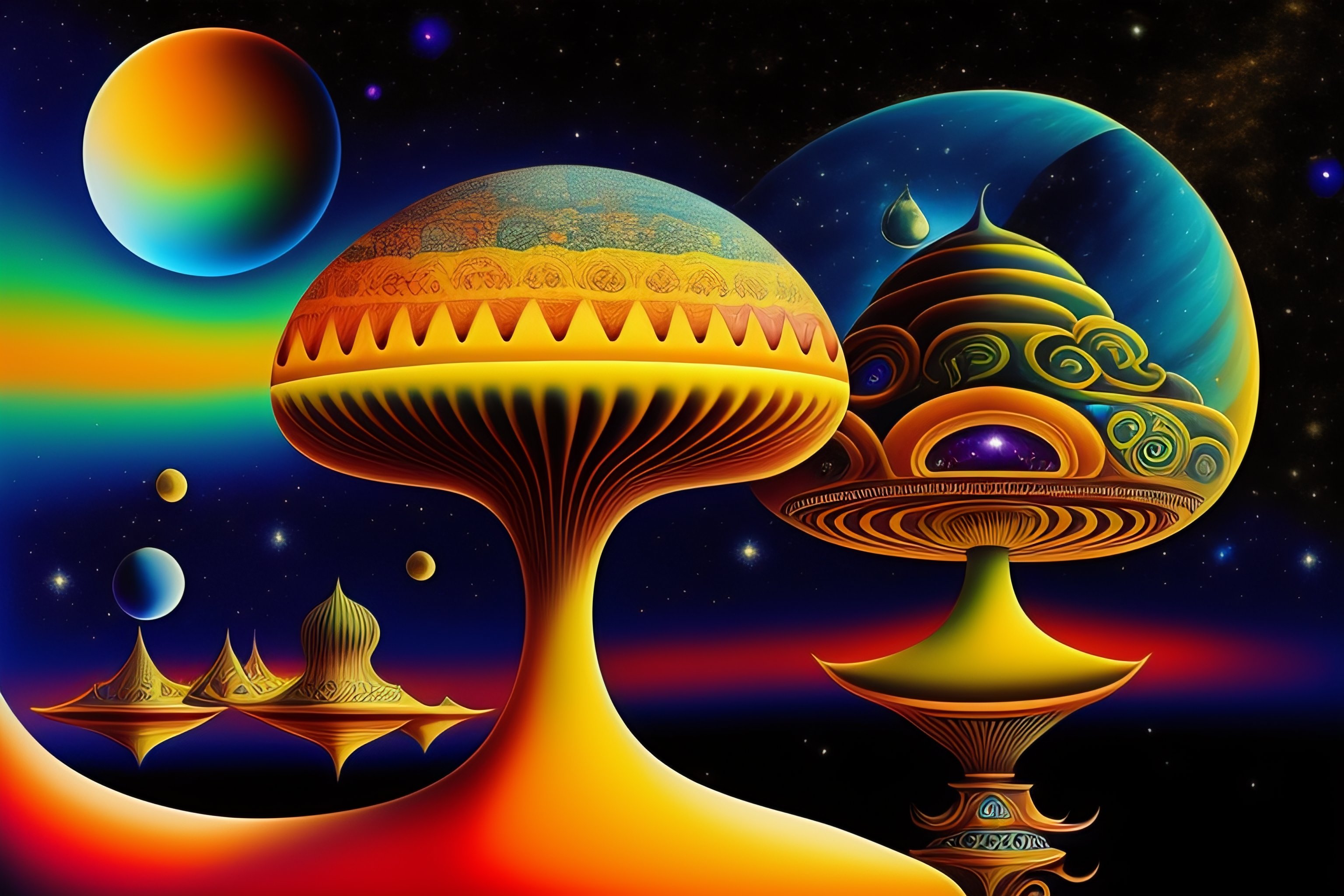 Lexica - Space gods with hallucination mushroom by Dalì, fairytale ...