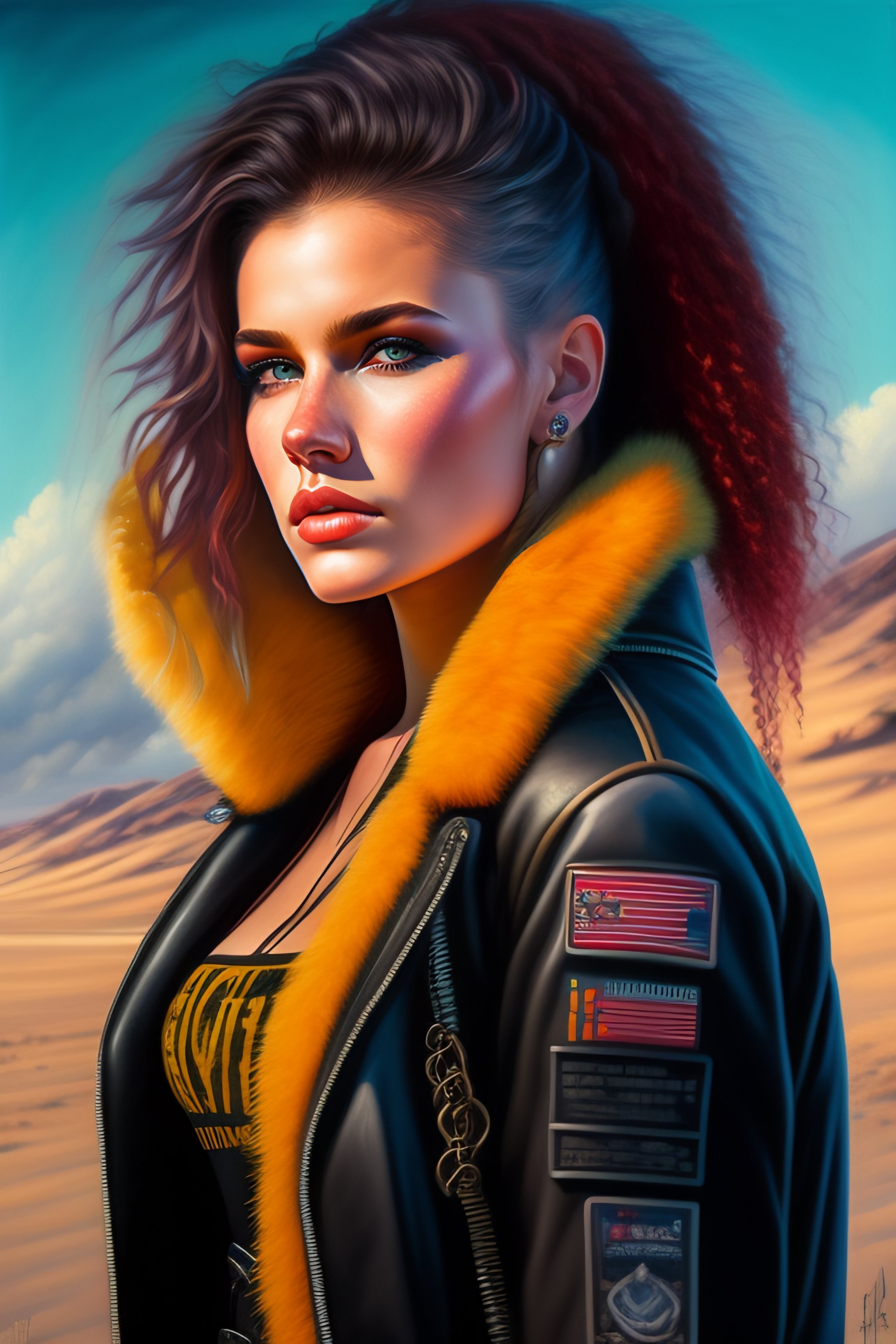 Lexica - Cute punk rock girl, mad max jacket, renaissance, cables on ...