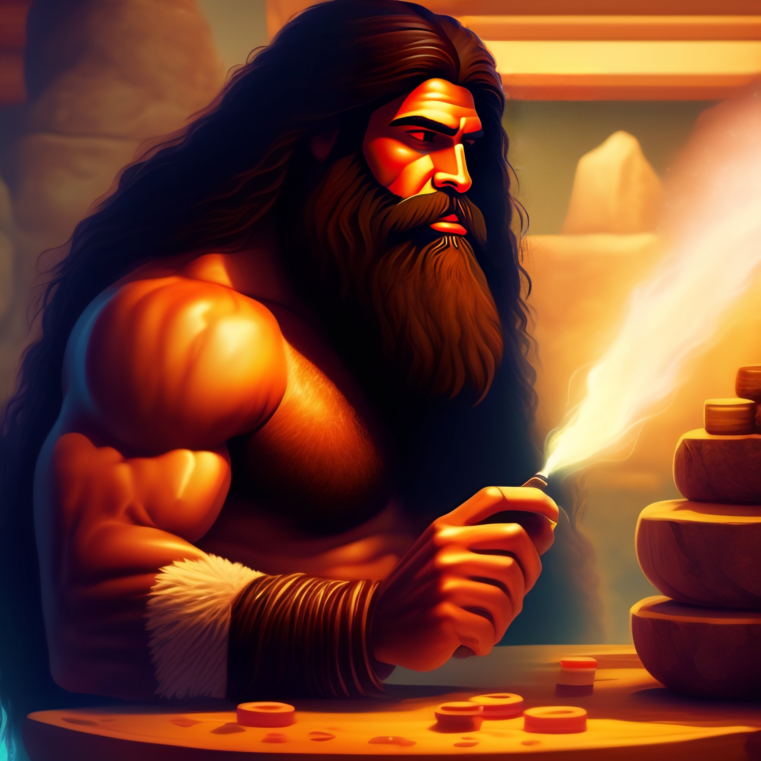 Lexica - Illustration of a caveman rolling a joint hyper detailed like ...