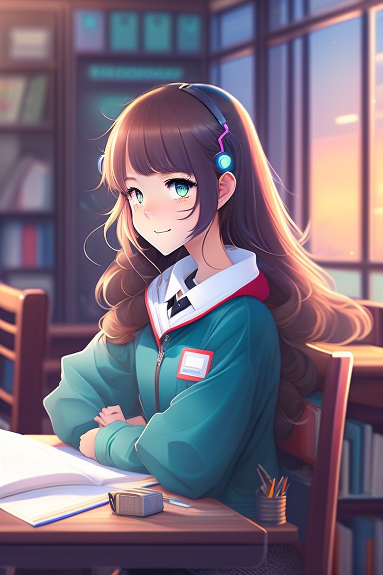 Lexica - A girl studying in the classroom, webtoon art styled