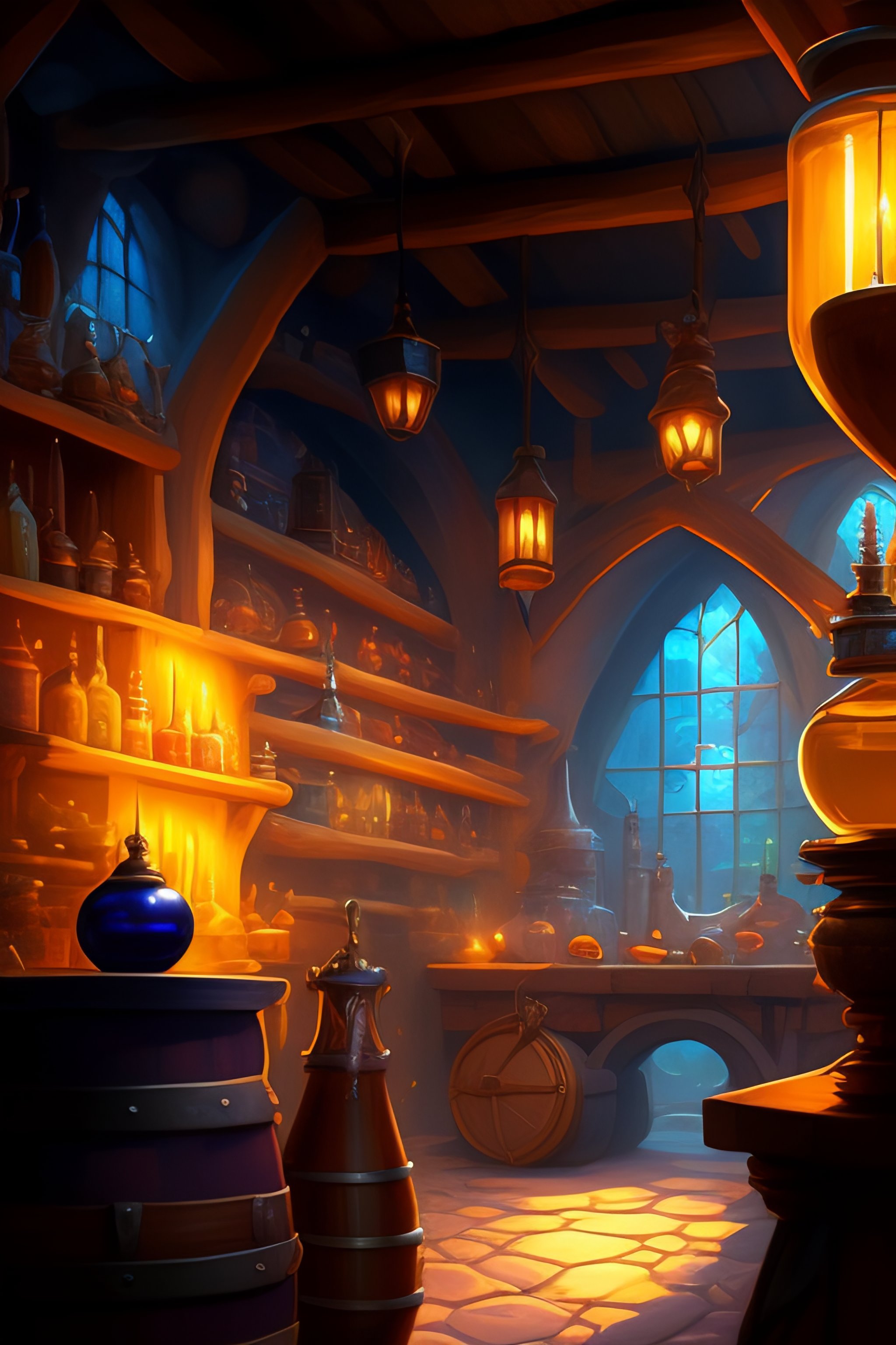 Lexica - A digital painting of a cluttered fantasy medieval alchemist's ...