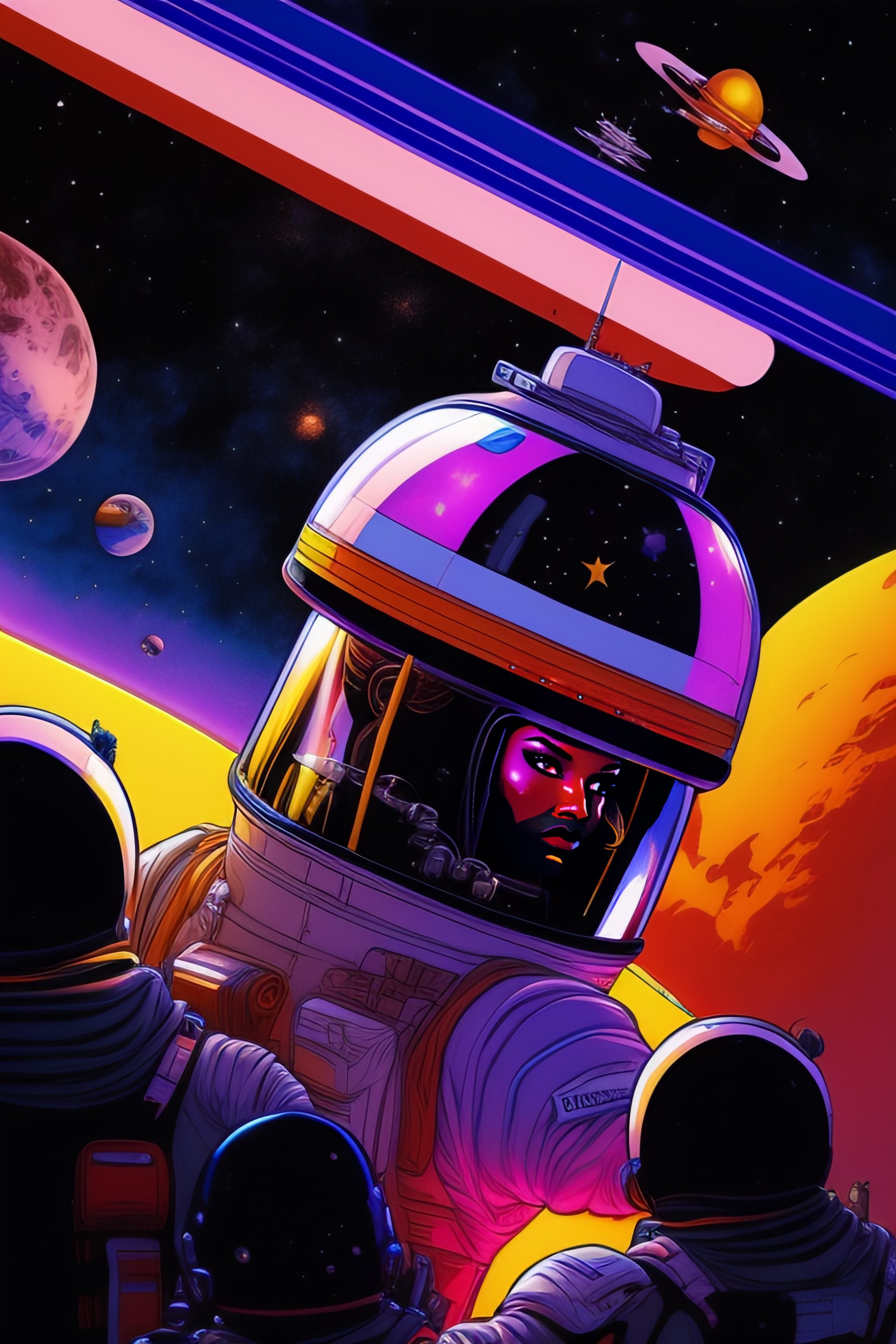 Lexica - Retro space captain giving commands to the crew in spacecraft ...