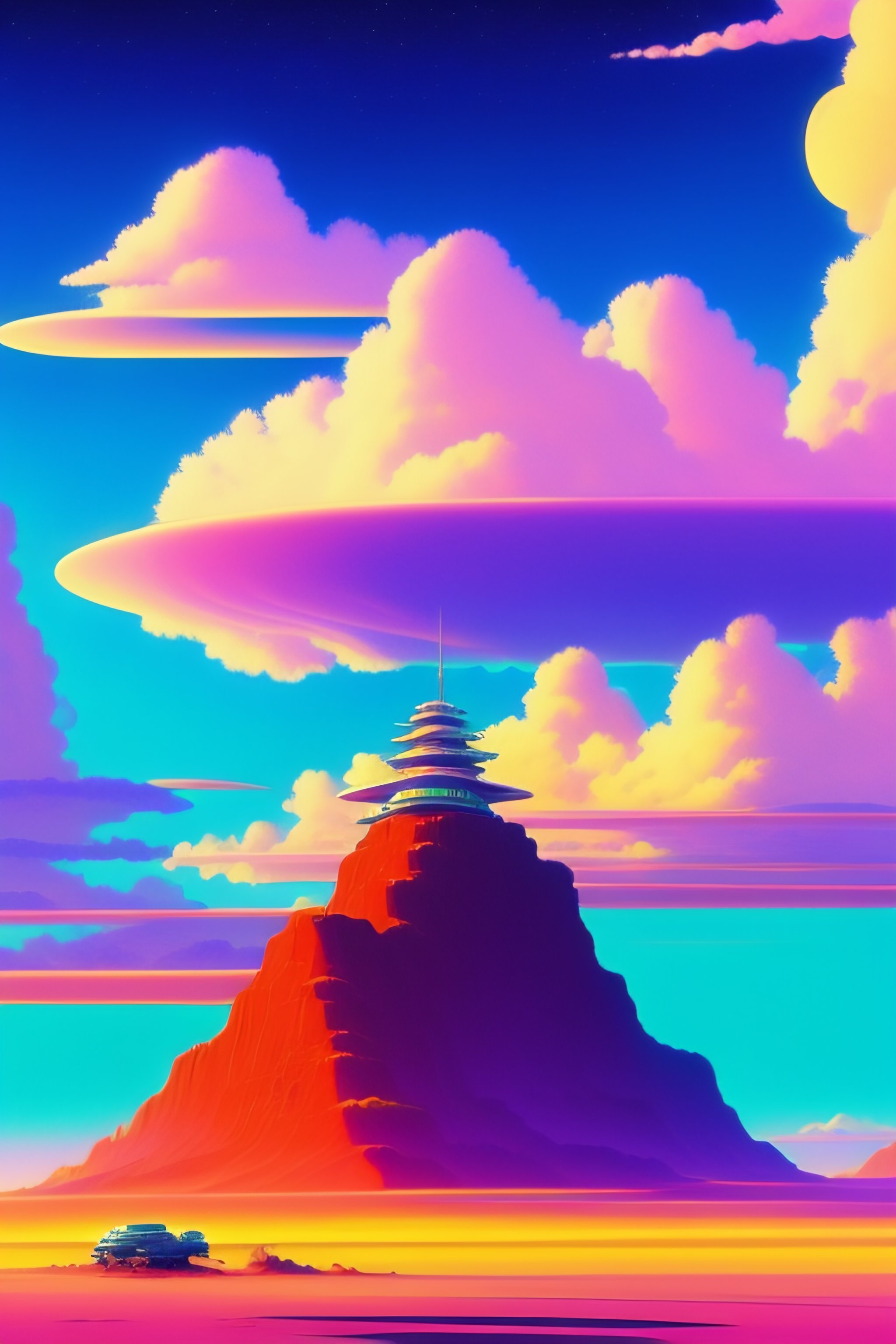 Lexica - A cloud-filled movie poster of an endless path across a ...