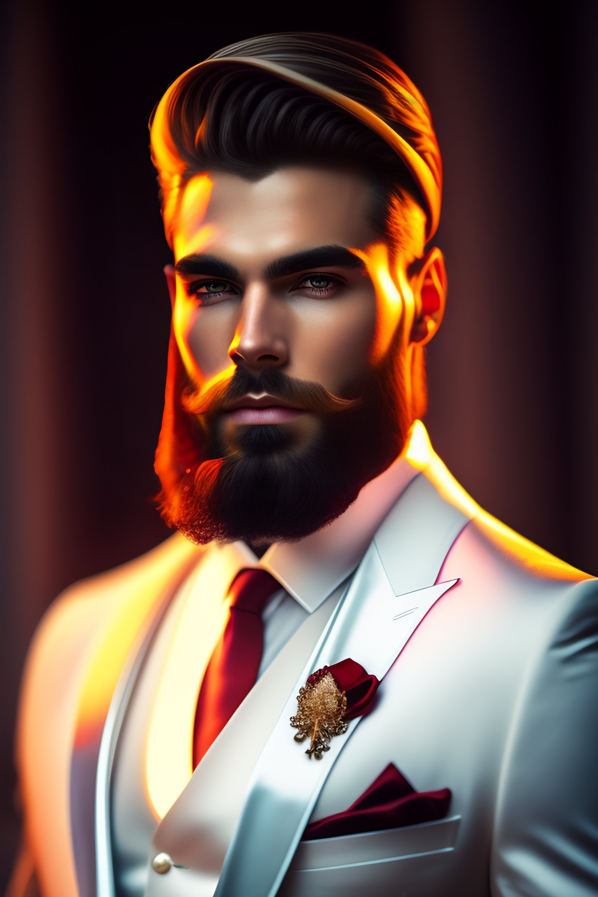 Lexica - Close portrait of elegant men long beard red eyes person in ...