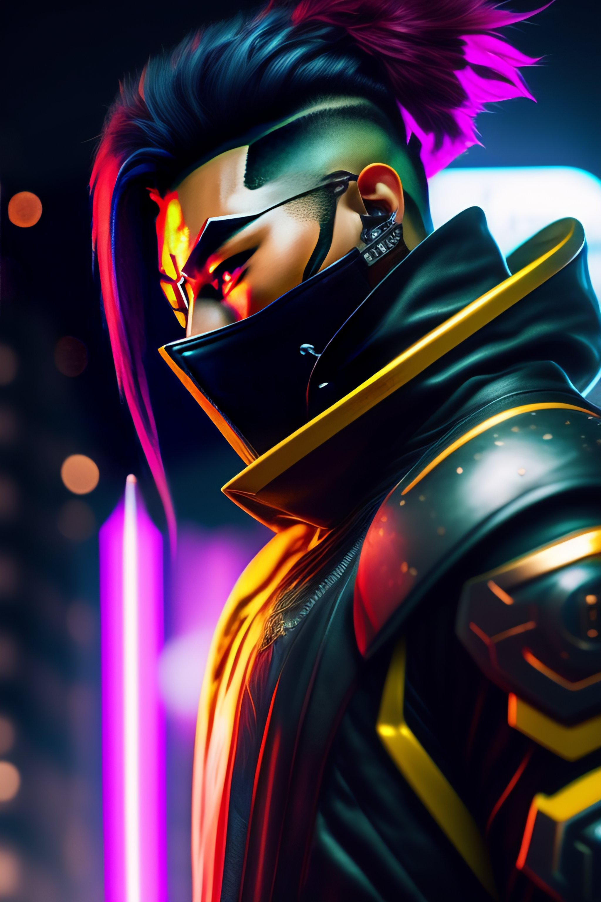 Lexica - Cyberpunk genji shimada with blade from overwatch in night city