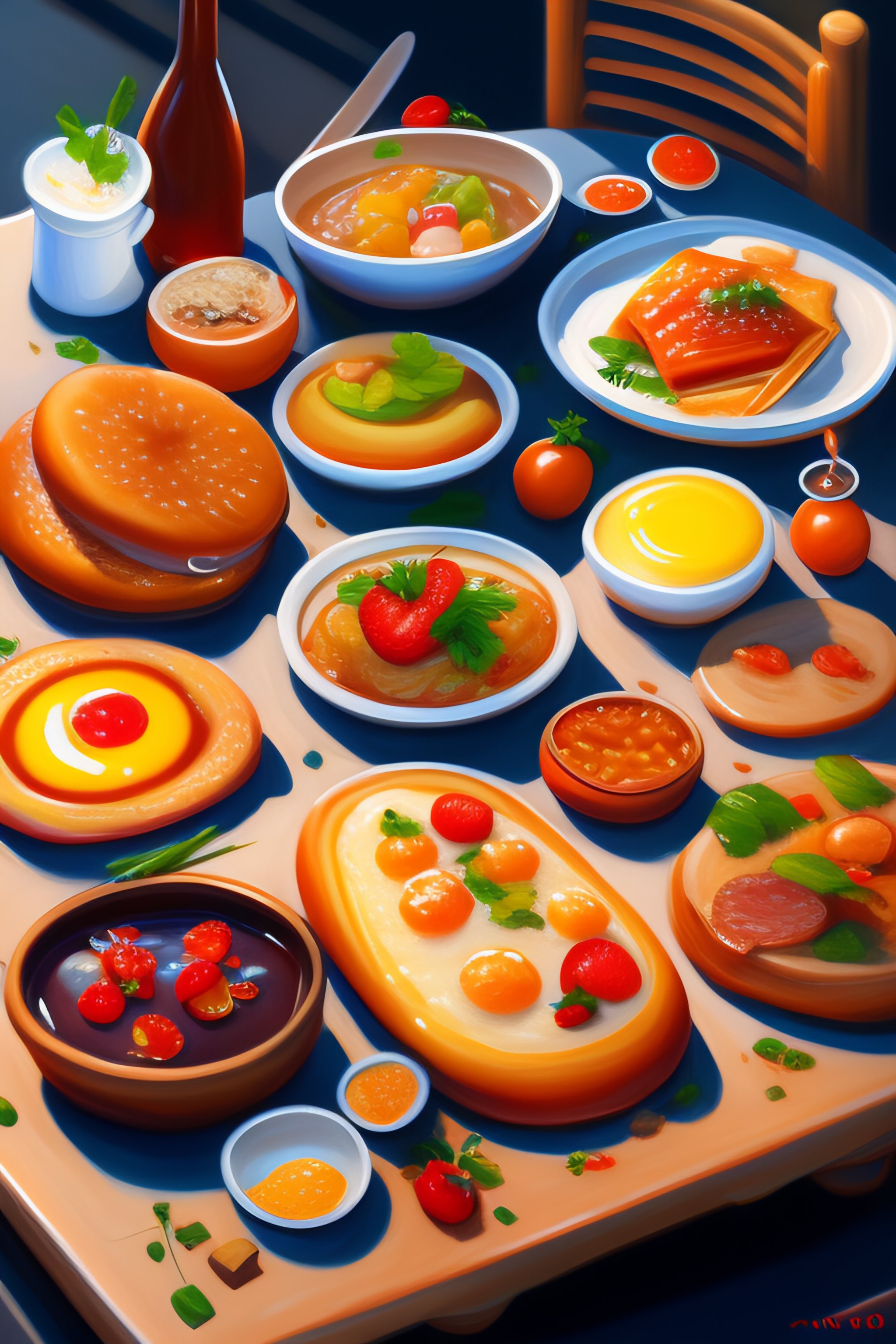 Lexica - A painting of a table full of breakfast foods, concept art by ...