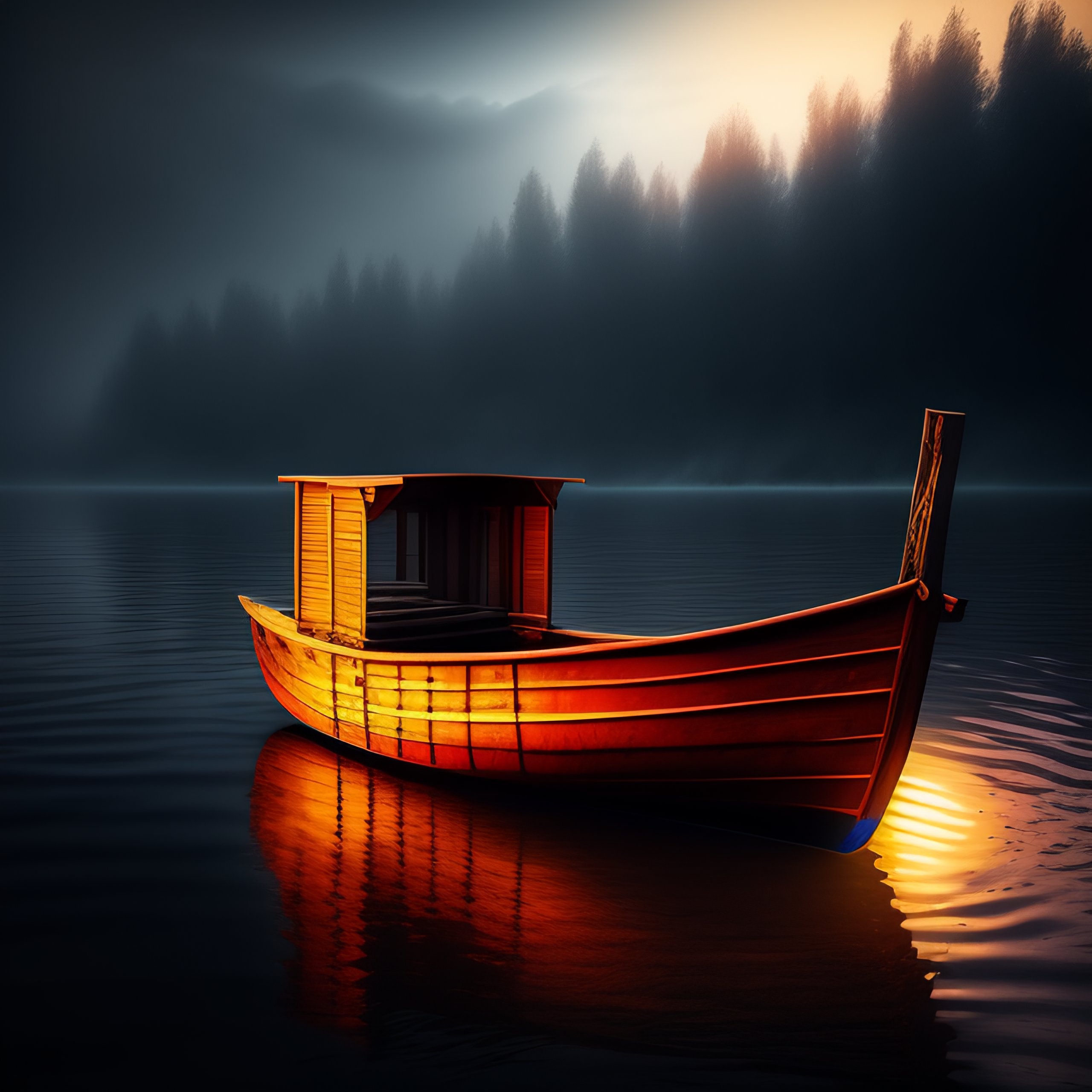 Lexica - Infantile graphics boat and wooden dock, dark atmosphere ...