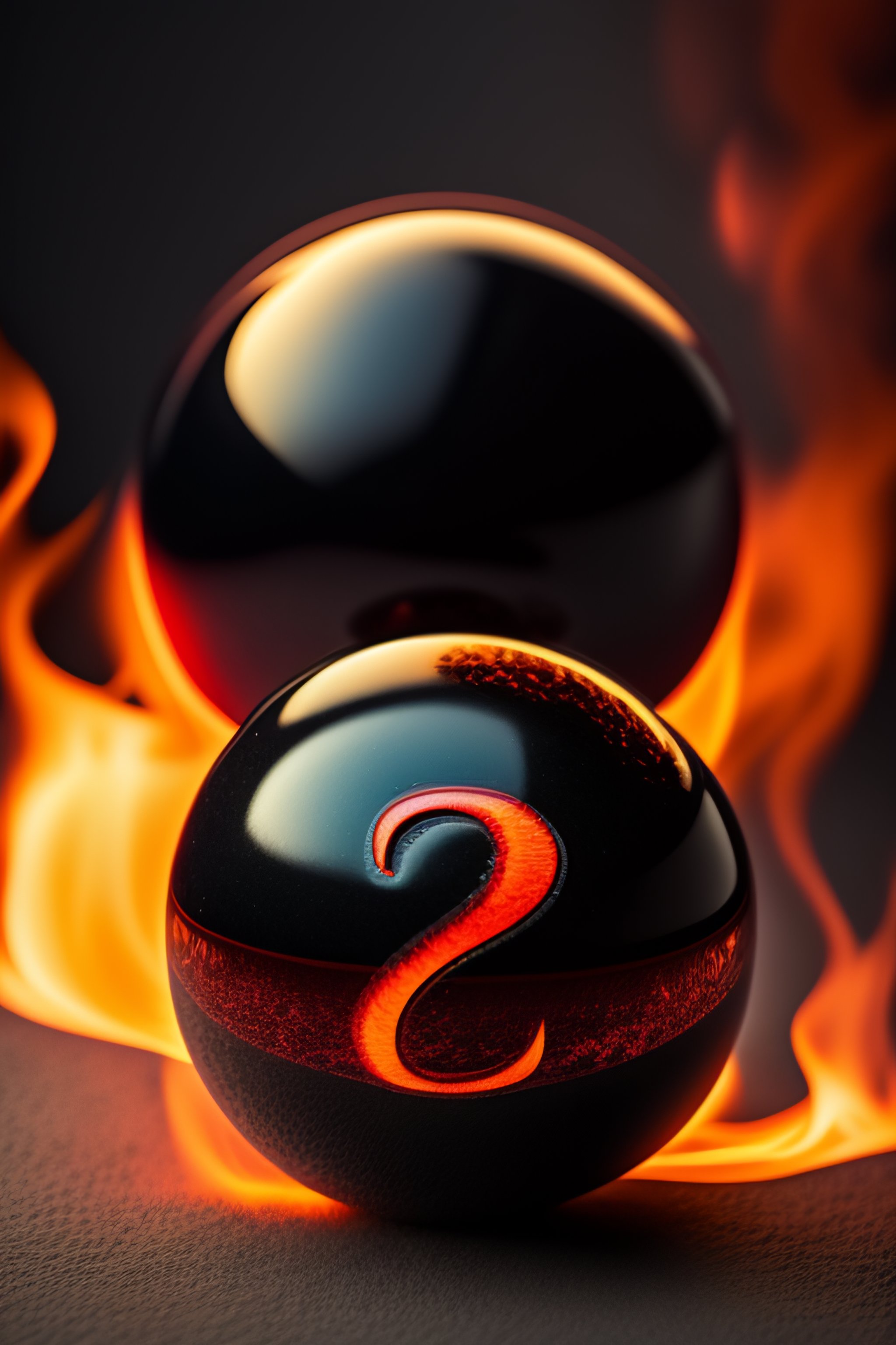 Lexica - Eight ball made in rock, black, with a number 8 on fire in the ...