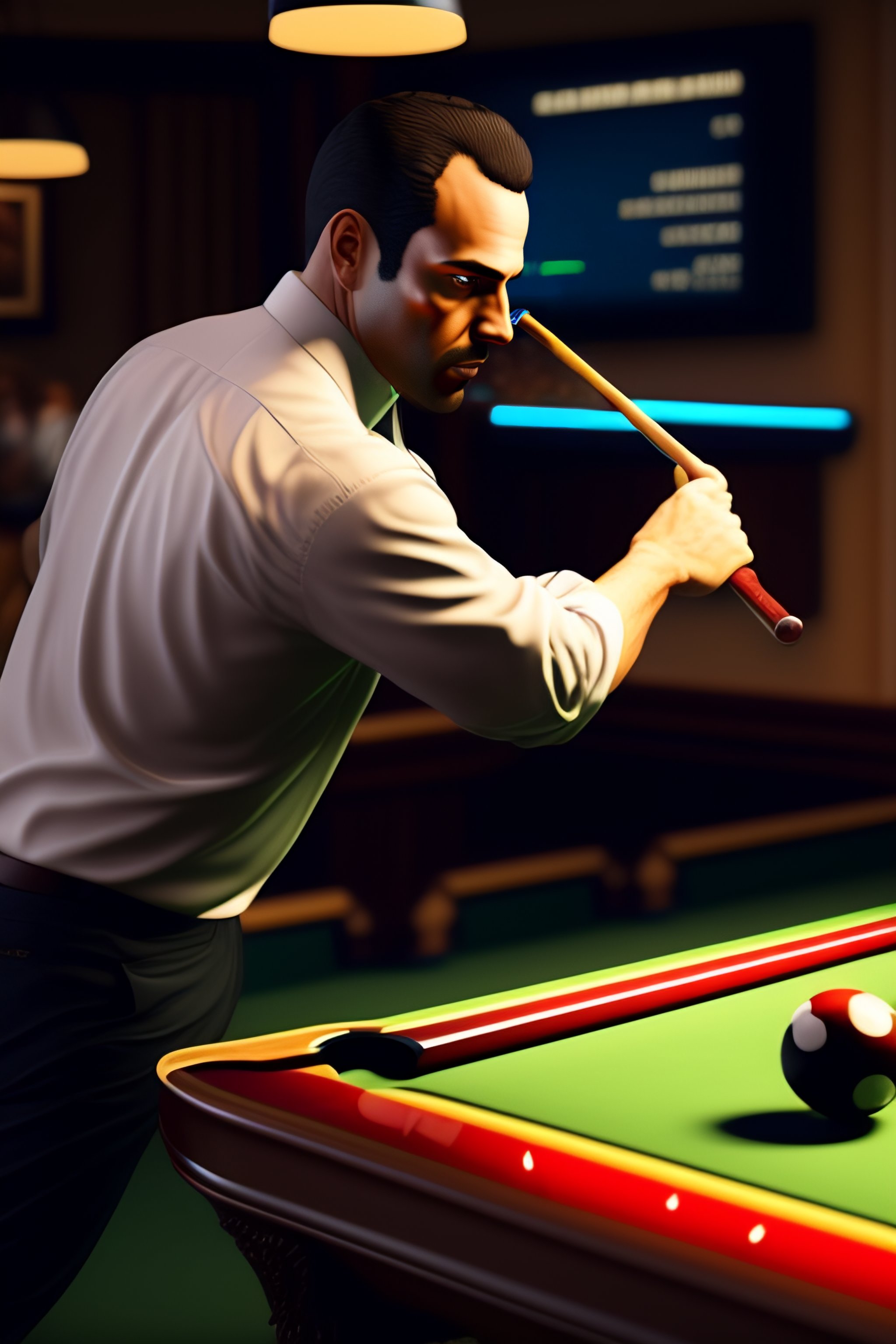Lexica - A man holds a billiard cue in his hand, a billiard table in ...