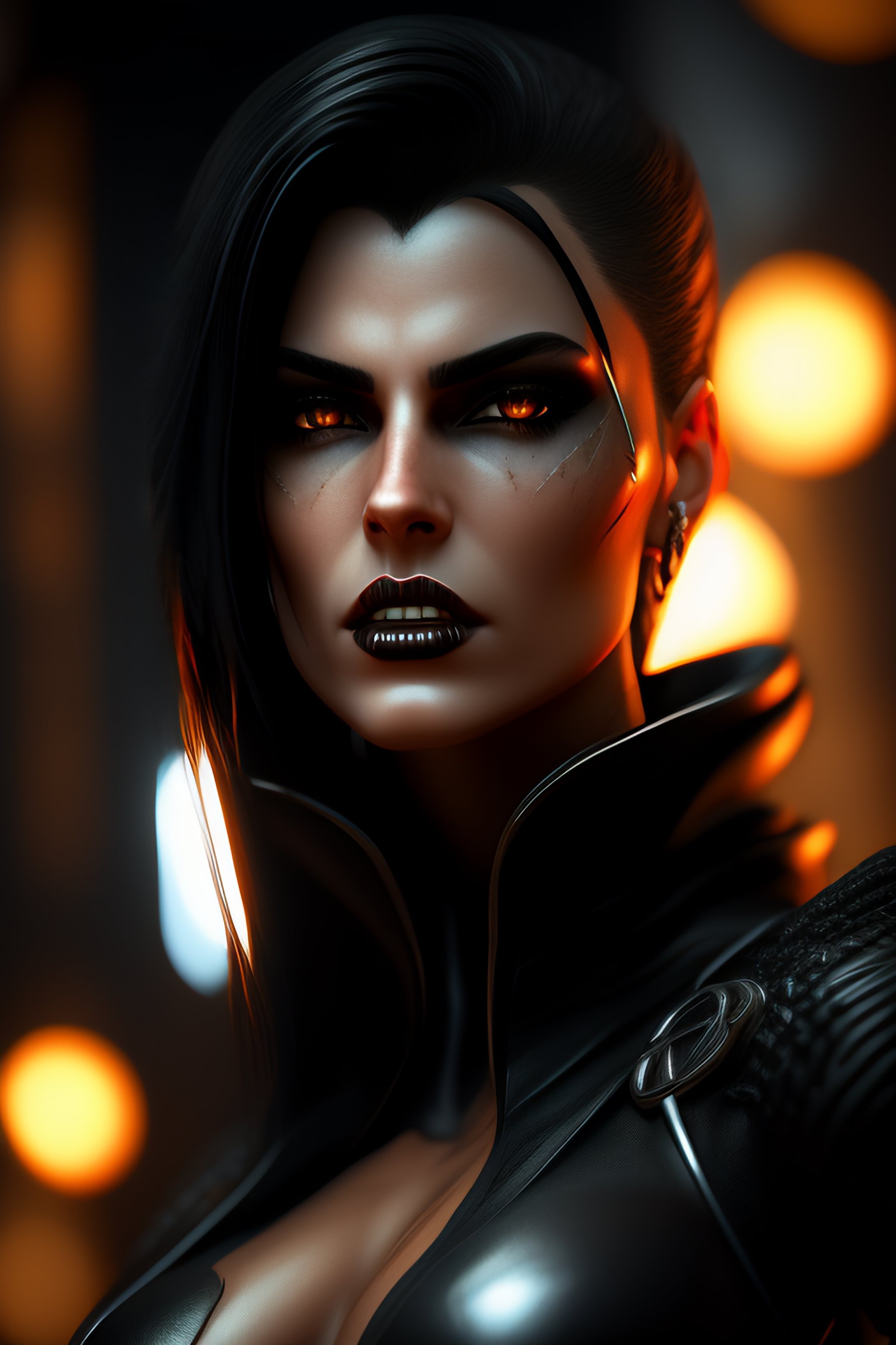 Lexica - A cyberpunk vampiric girl made with black stone and lights ...