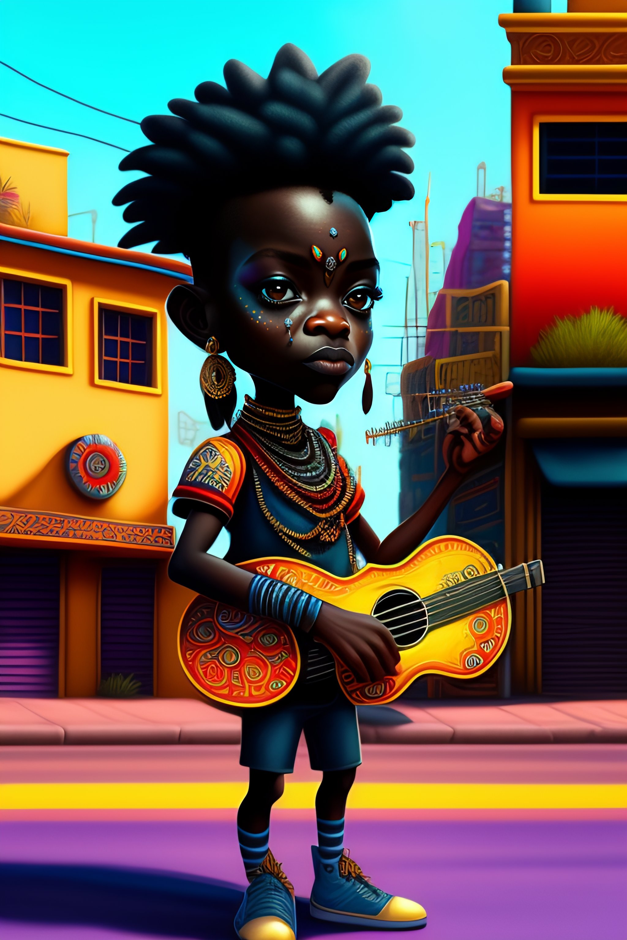 Lexica - A funny punk rock African characters with guitar and eye as ...