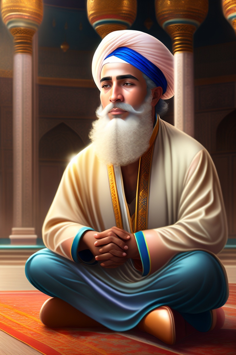 Lexica - A wise Muslim man sitting inside a beautiful mosque , looking ...