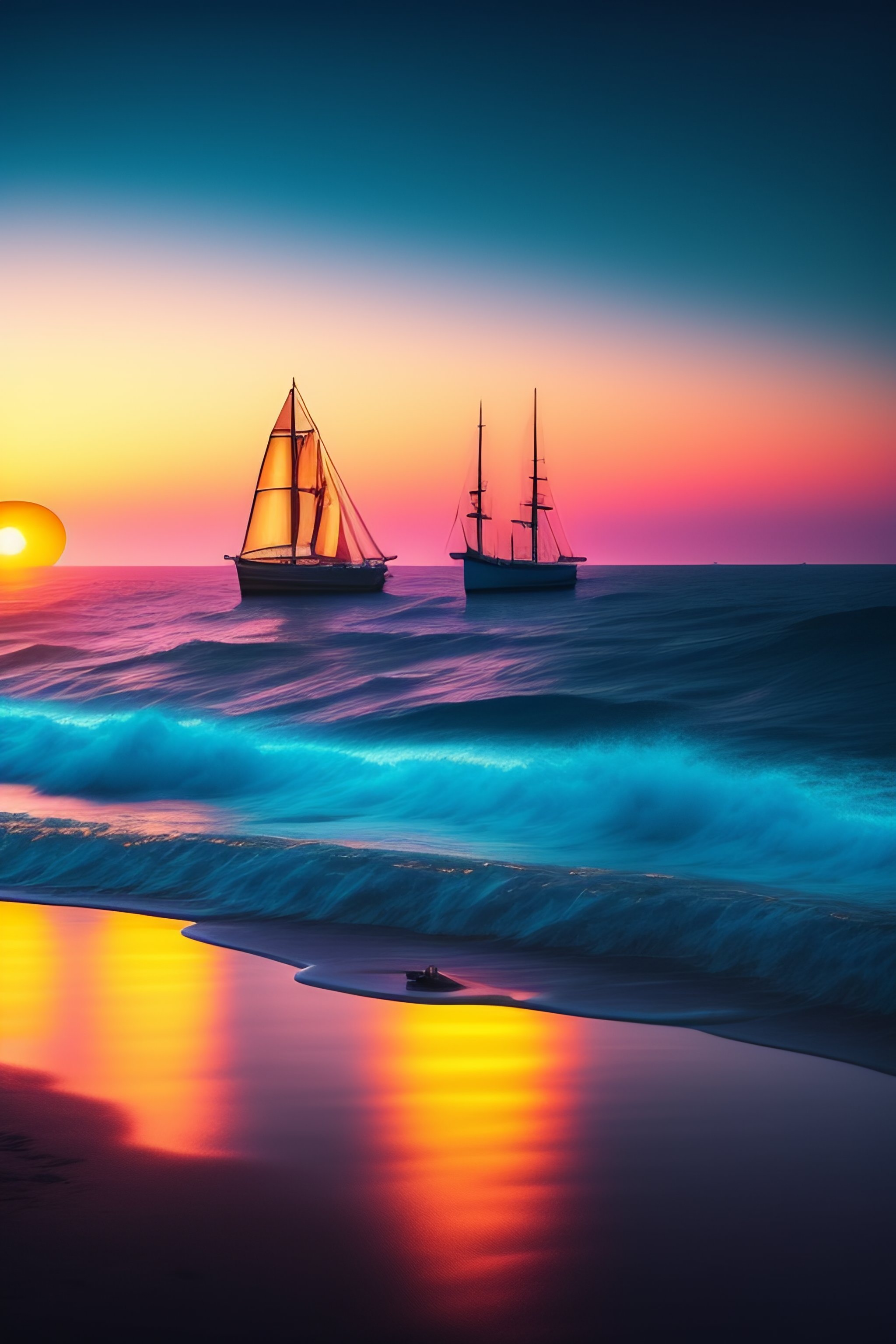 Lexica - Lots of boats, sunset in background, realistic, blue sea, 8k ...