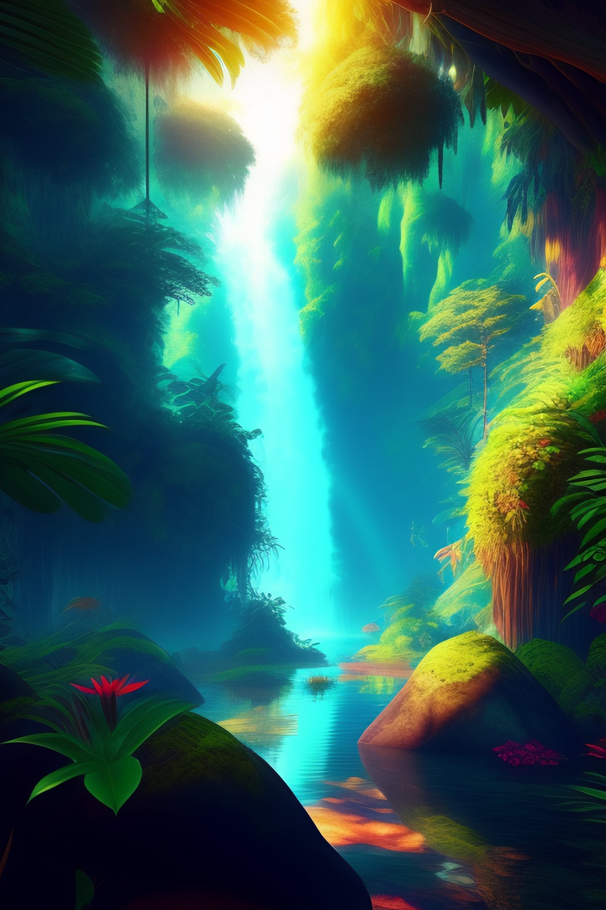 Lexica - Vibrant fantasy, photo-realistic, beautiful jungle, hyper ...