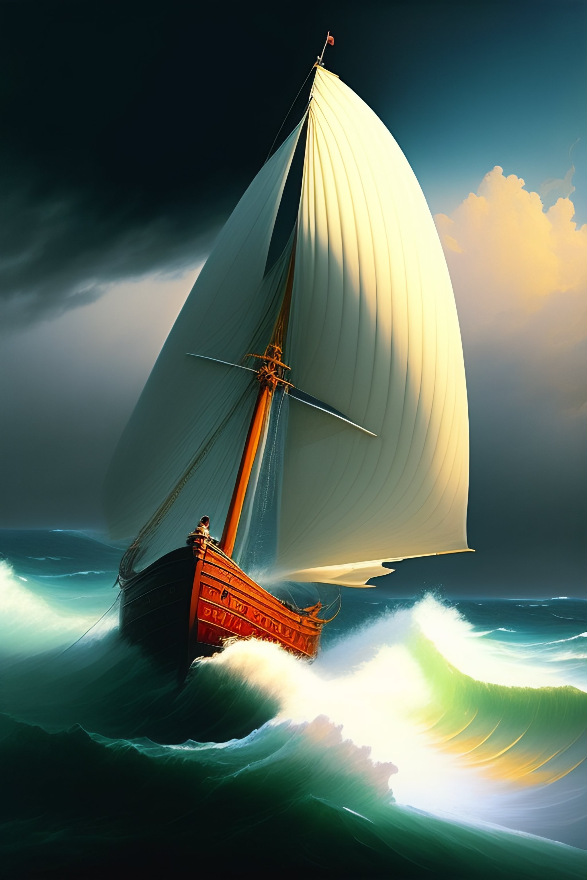 Lexica - Illustrated clean image of a small boat with a mast, horizon ...