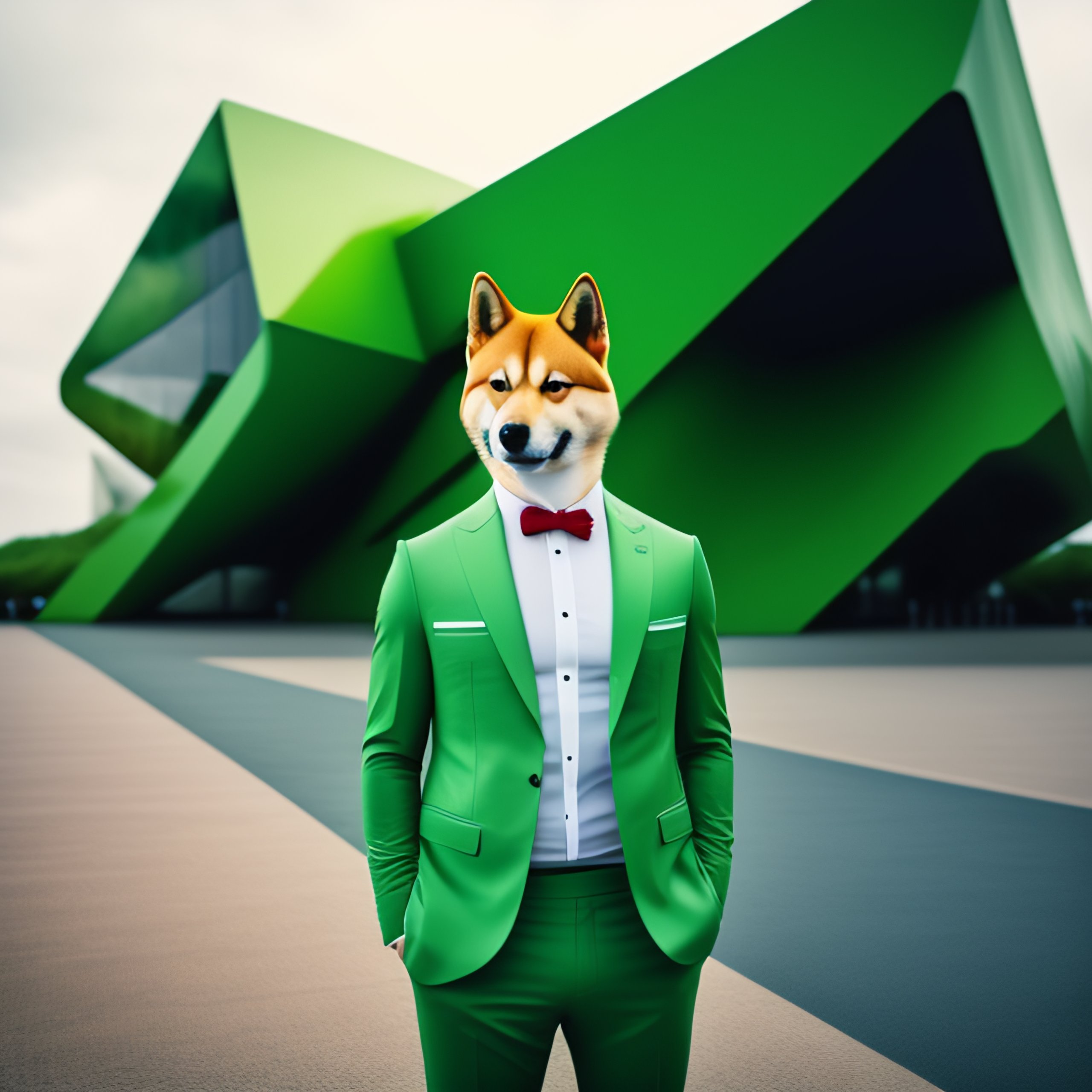 Lexica - Medium Shot of a shiba inu dressed in a fancy green suit in ...
