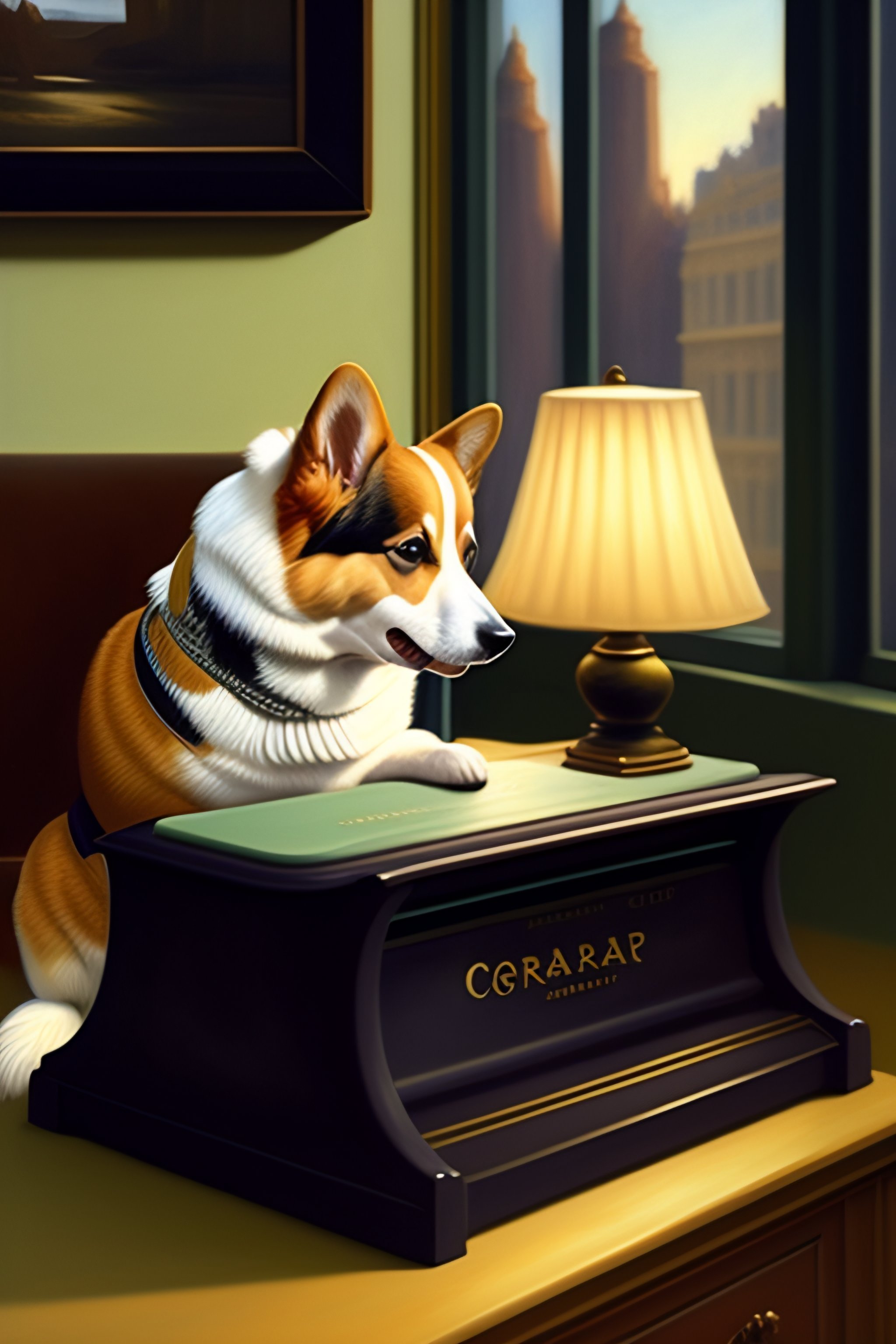 Lexica - Corgi typing email by edward hopper, award winning masterpiece ...