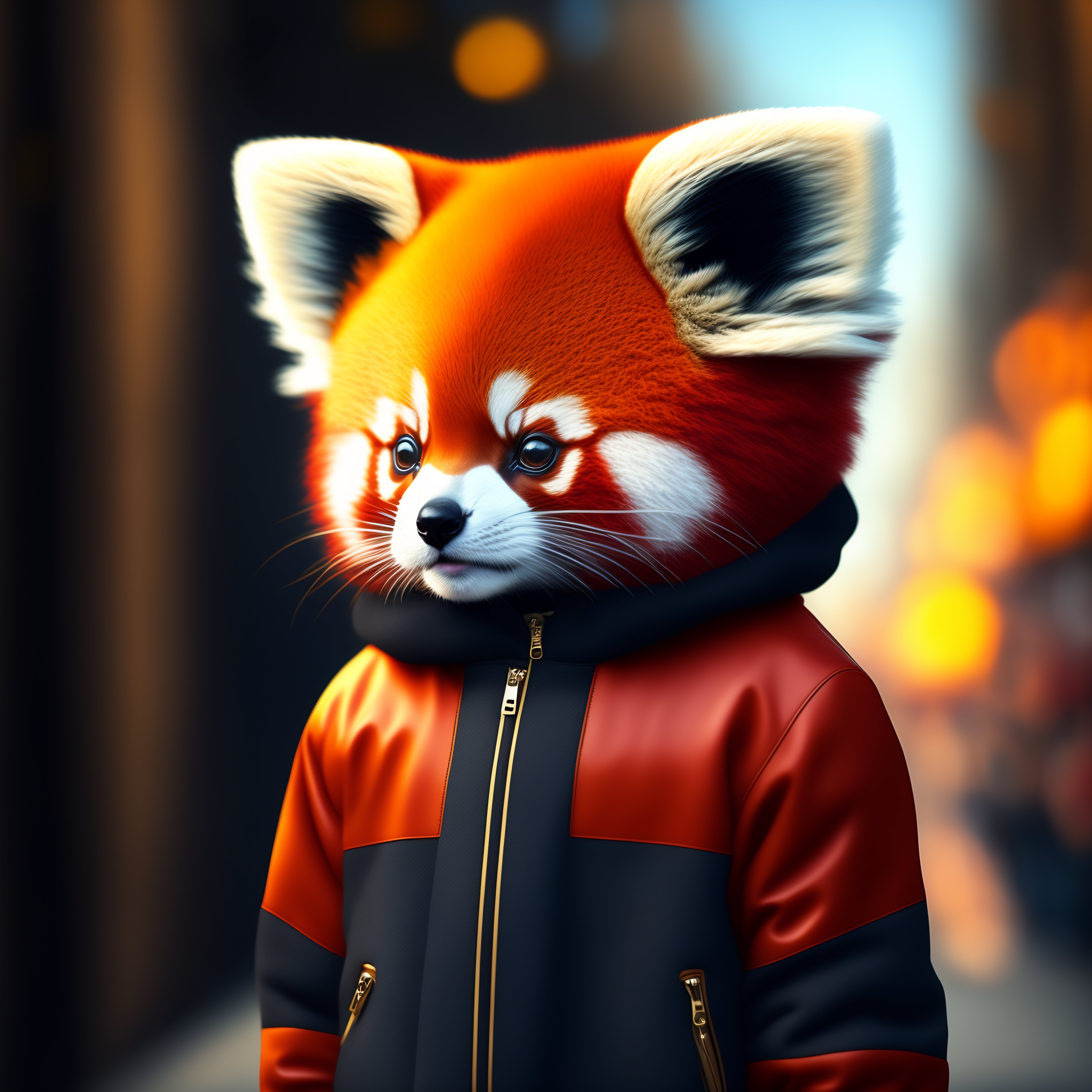 Lexica - Cute small humanoid cat red panda, , wearing urban street clothes