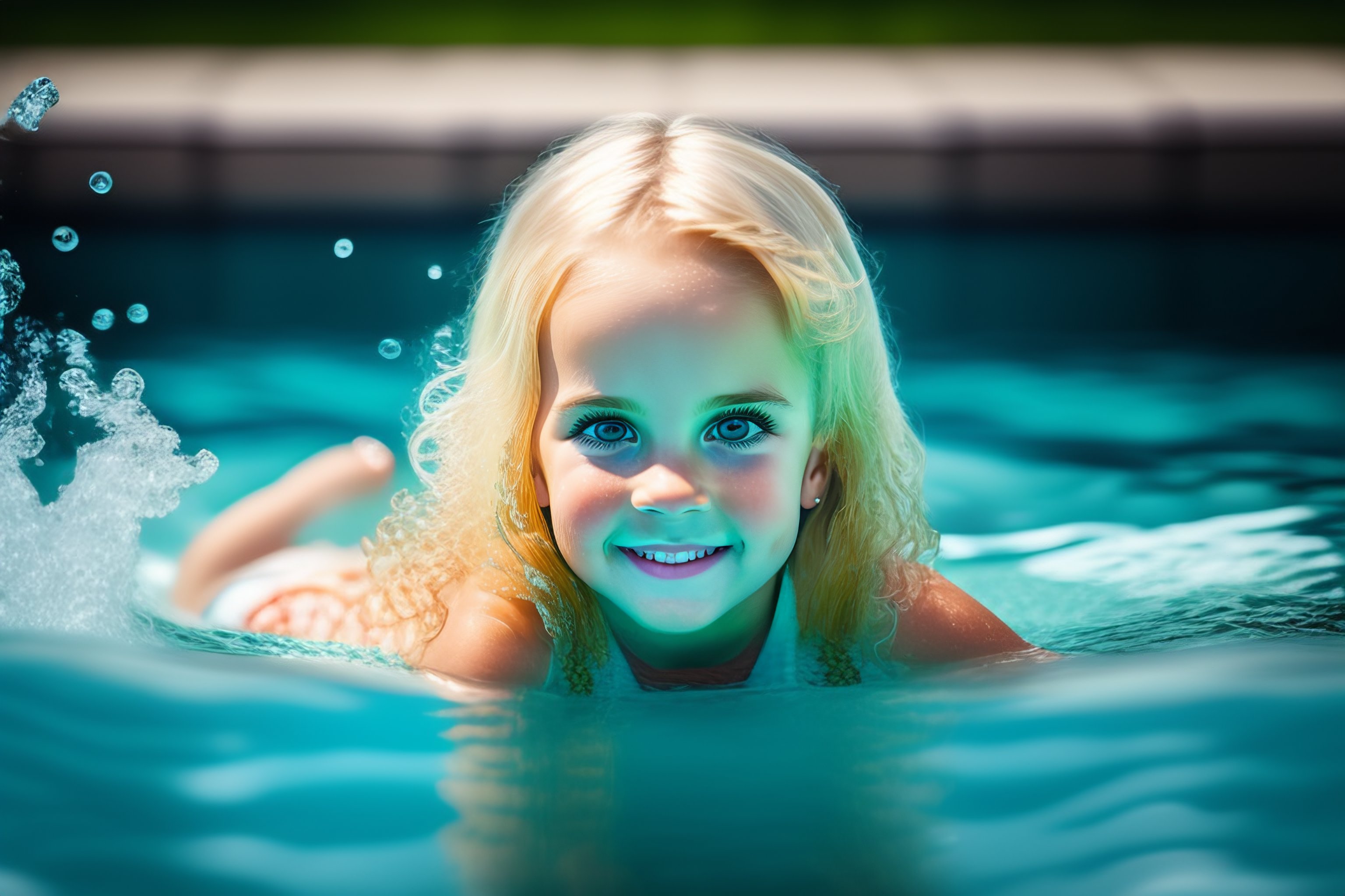 Lexica - Cute blond girl swiming in pool