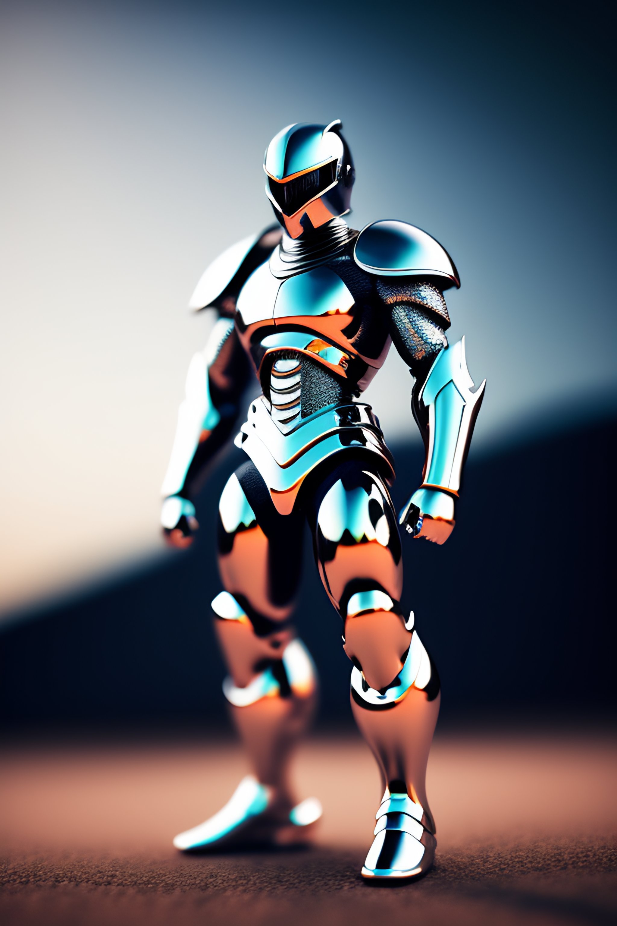 Lexica - A photograph of a silver smooth armour made of white titanium ...